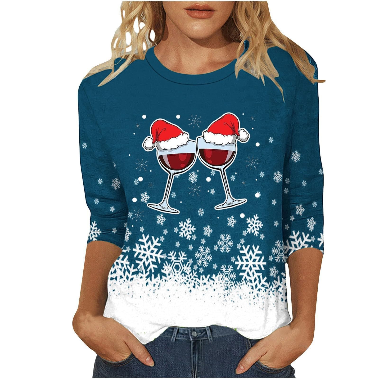 Merry Christmas Shirts Women Novelty Funny Xmas Red Wine Snowflake ...