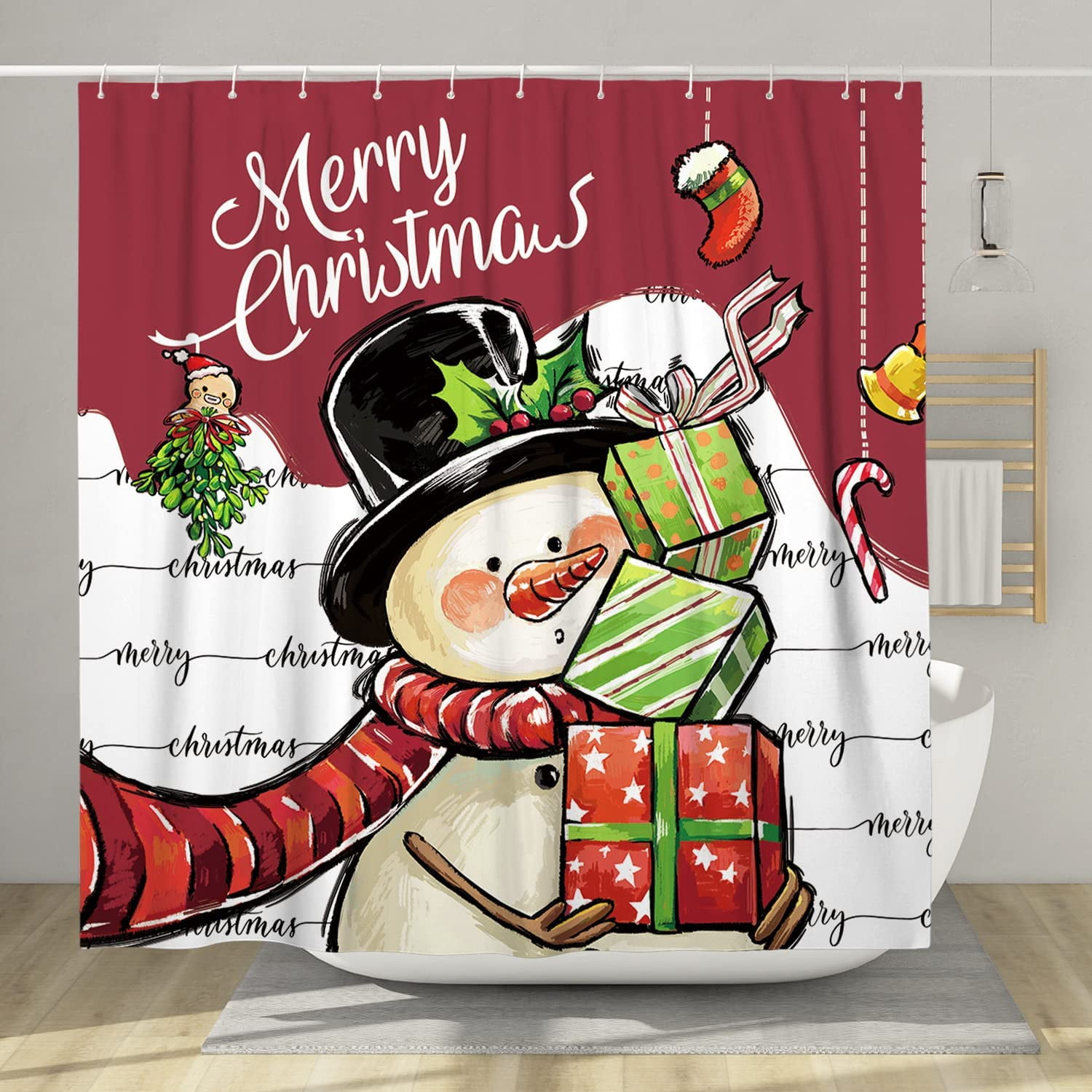 Merry Christmas Shower Curtains for Bathroom Cute Snowman Shower ...