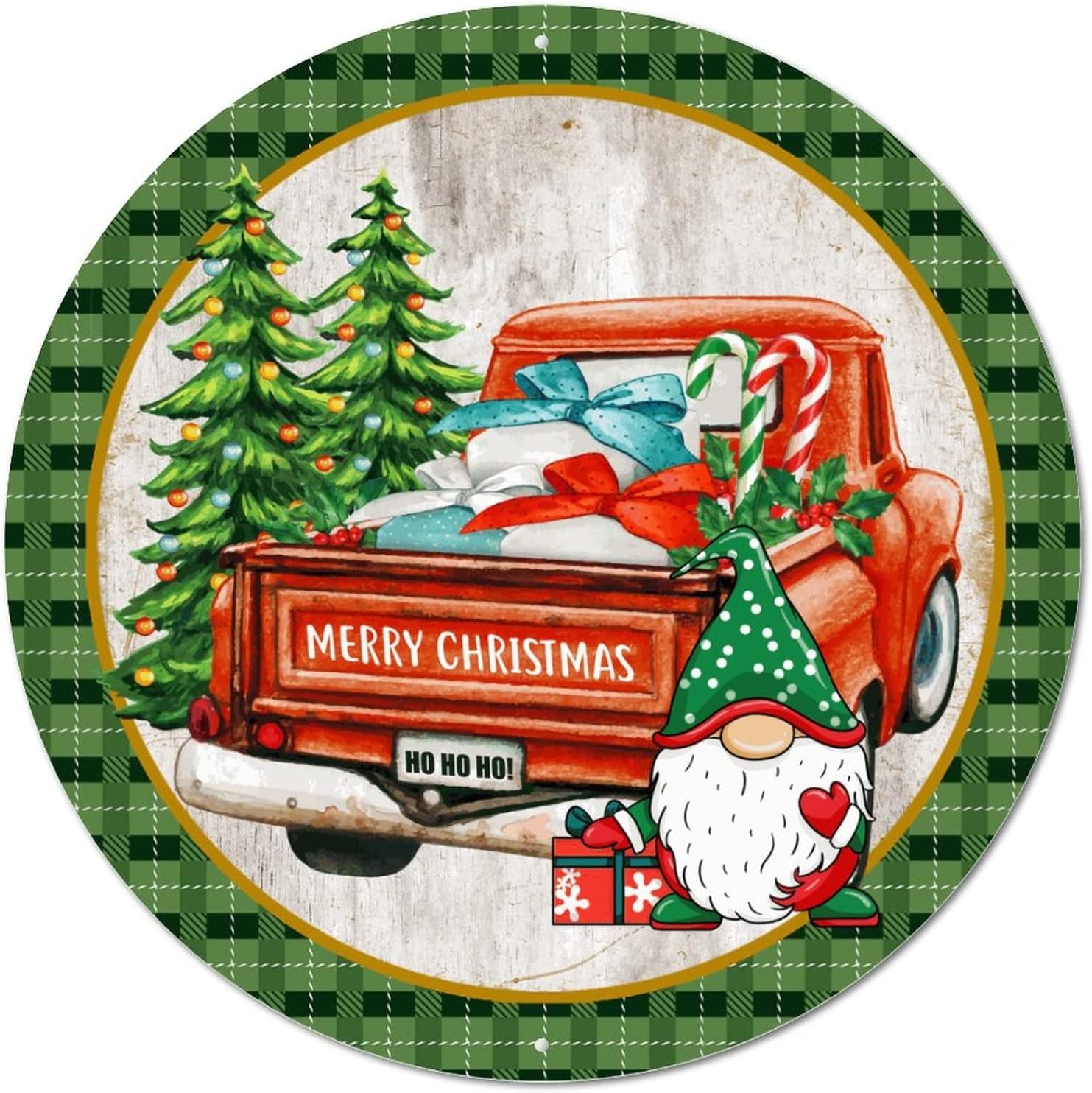 Merry Christmas Snow And Gnomes Vintage Round Metal Sign Plaque Circle ...