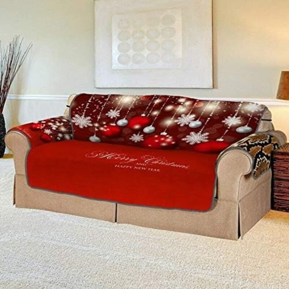 Merry Christmas Snow Sofa Cover Set Geometric Couch Elastic for Living ...