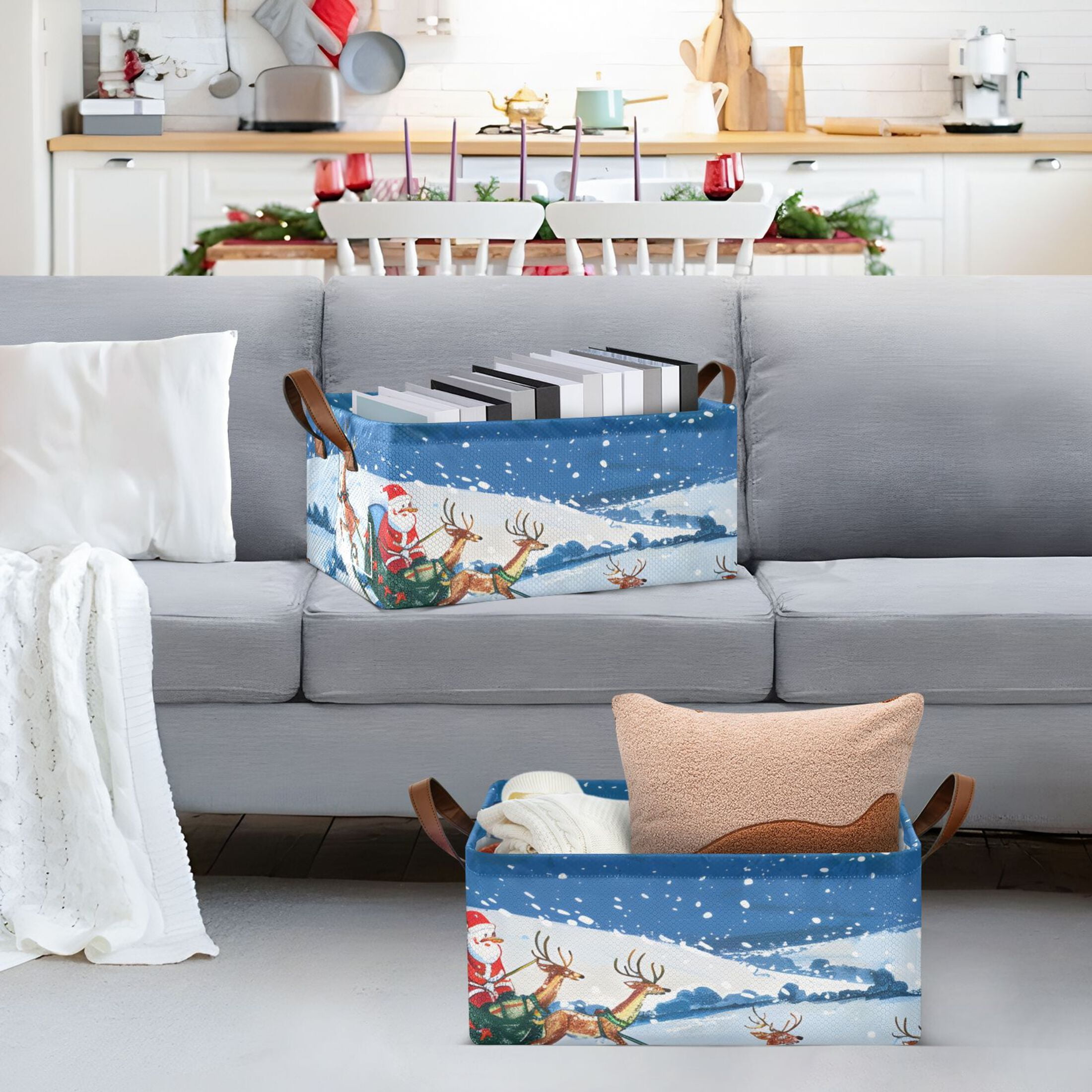 Merry Christmas Snow Storage Bins with Handles Foldable Storage Baskets ...