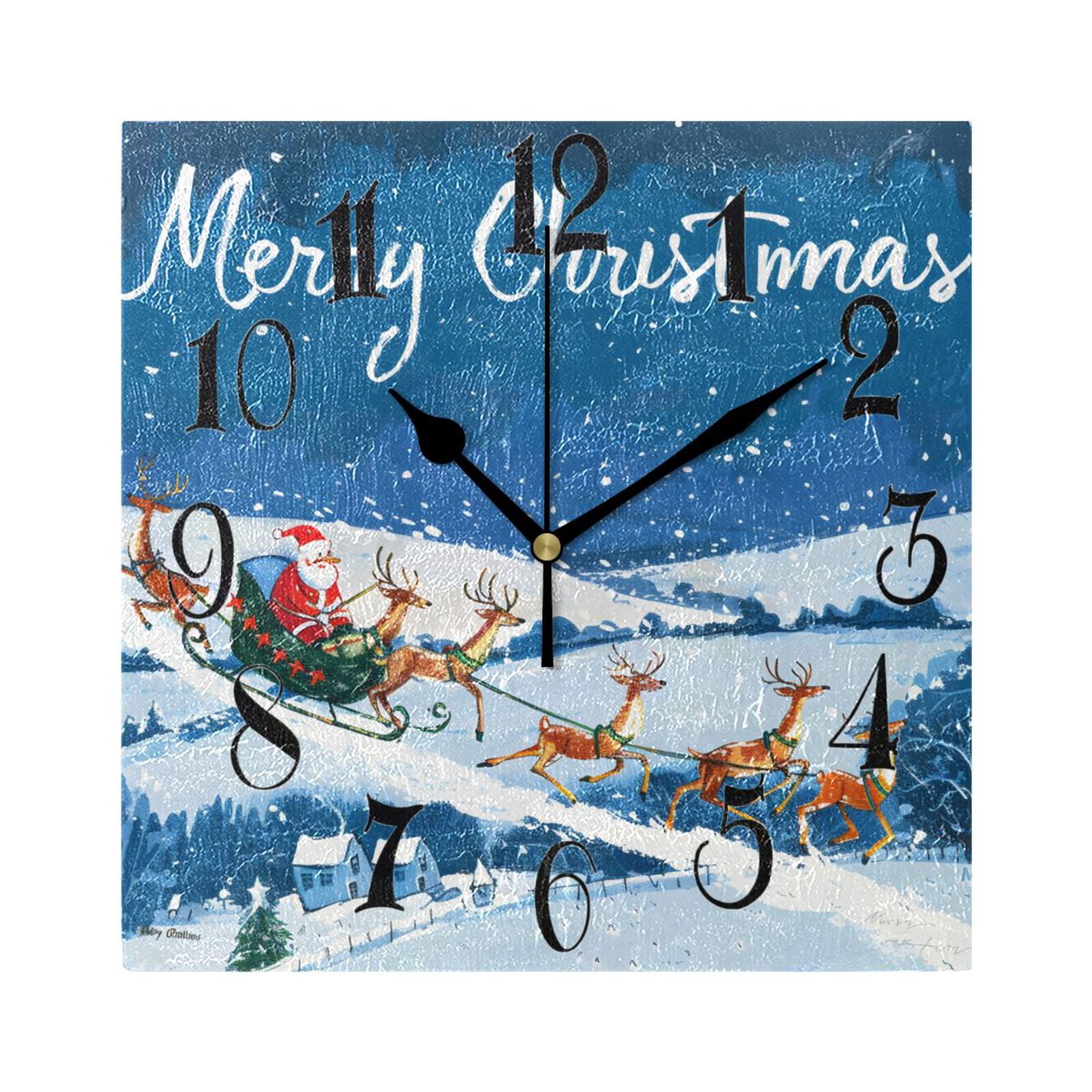 Merry Christmas Snow Wall Clock Decorative Square Silent Non-Ticking ...