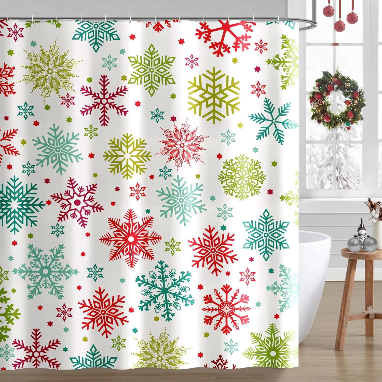 Merry Christmas Snowflake Shower Curtain colorful Snow Winter Holiday ...