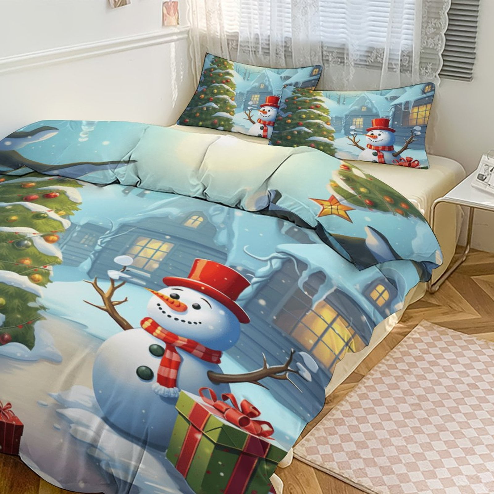 Merry Christmas Snowman Christmas Tree 3D Duvet Cover Set Quilt Cover ...