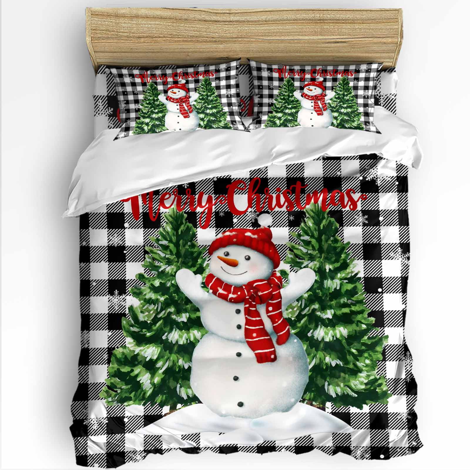Merry Christmas Snowman Full Size Comforter Set, Green Tree Winter ...