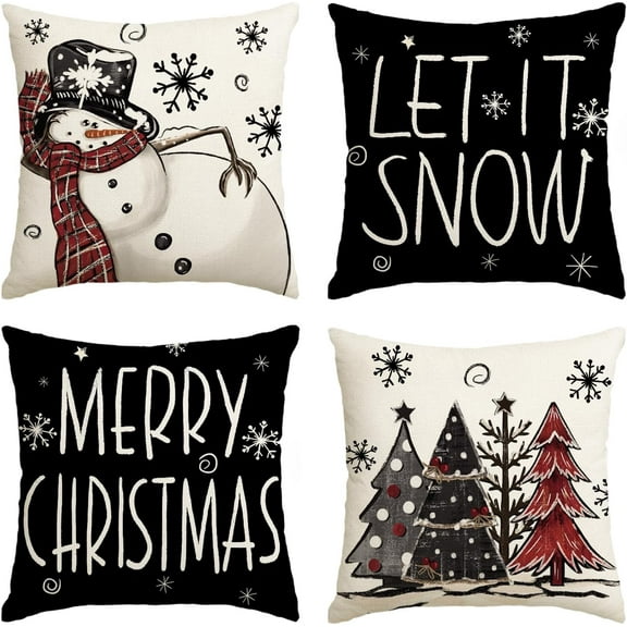 Christmas Pillow Covers 20 x 20 Inch Set of 4, Striped Wooden Tree Snow ...
