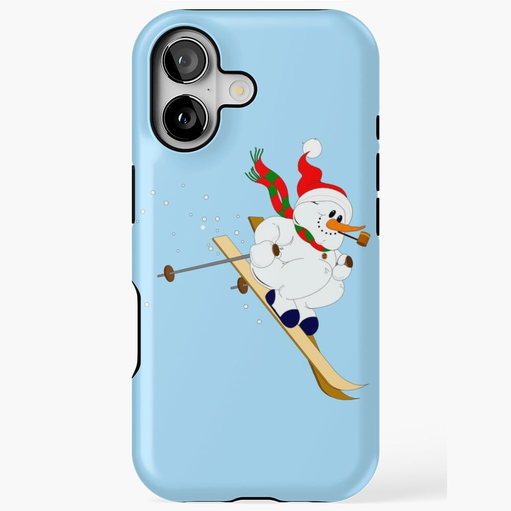 Merry Christmas Snowman On Skis Holiday Cartoon iPhone Case 11 to 17 ...