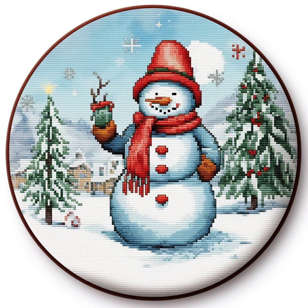 Merry Christmas Snowman Stamped Cross Stitch Kits for Beginners Easy ...