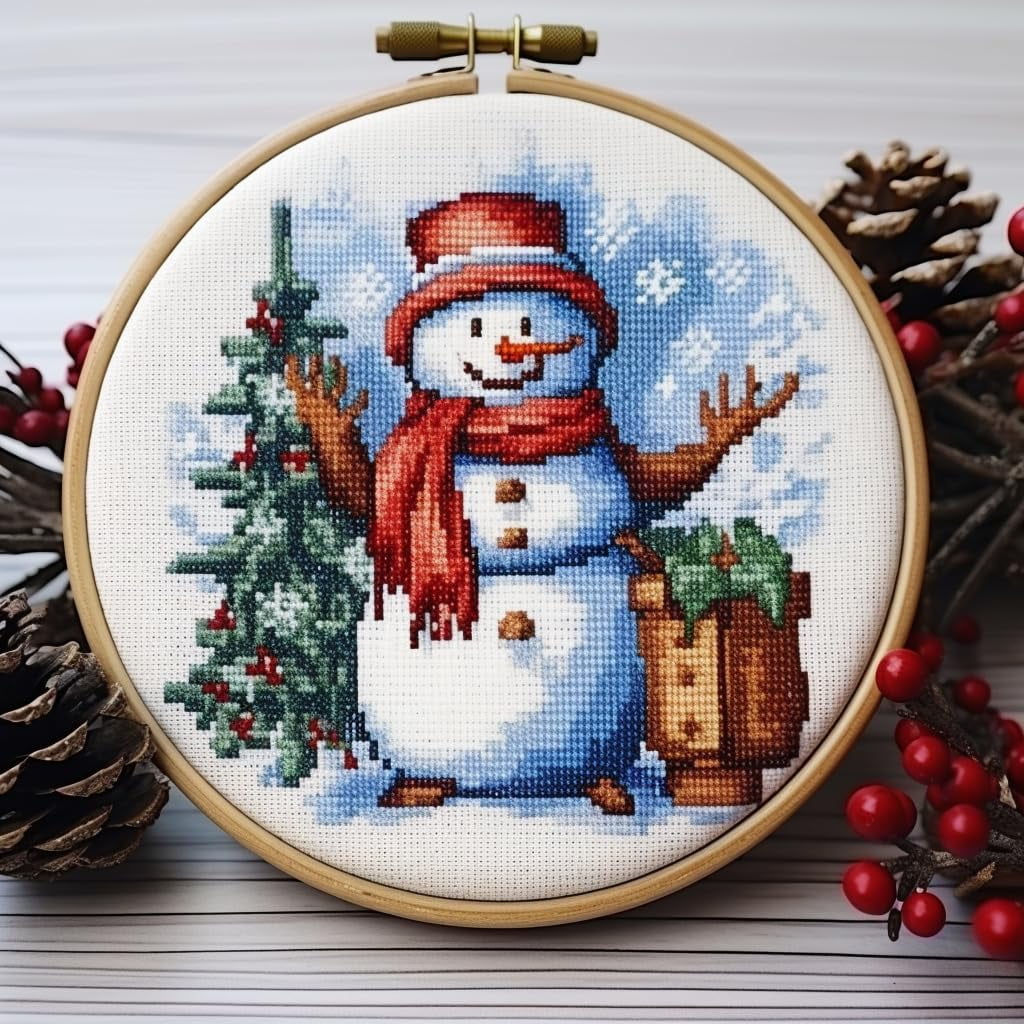 Merry Christmas Snowman Stamped Cross Stitch Kits for Beginners Easy ...