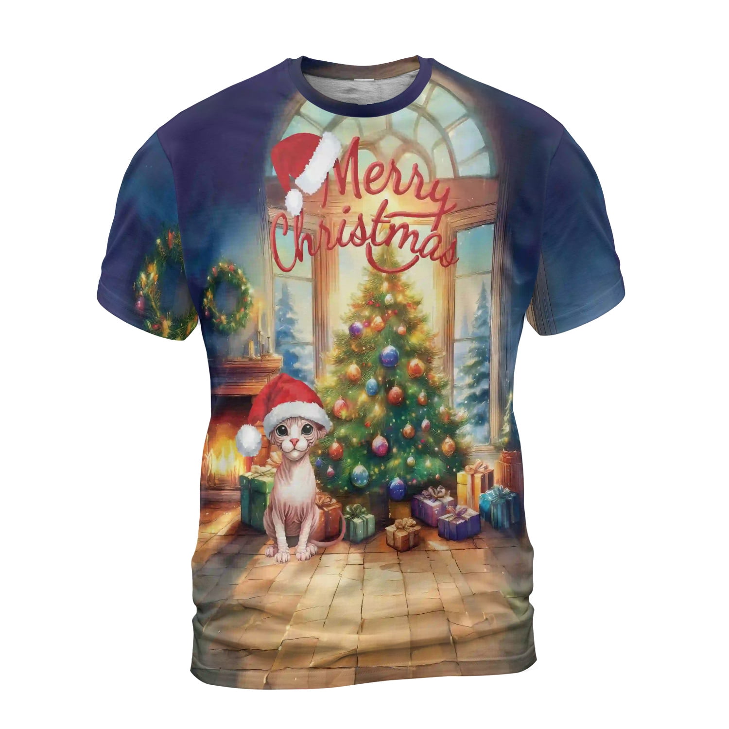 Merry Christmas Sphynx Santa Hat Xmas Tree Winter Holiday All Over ...