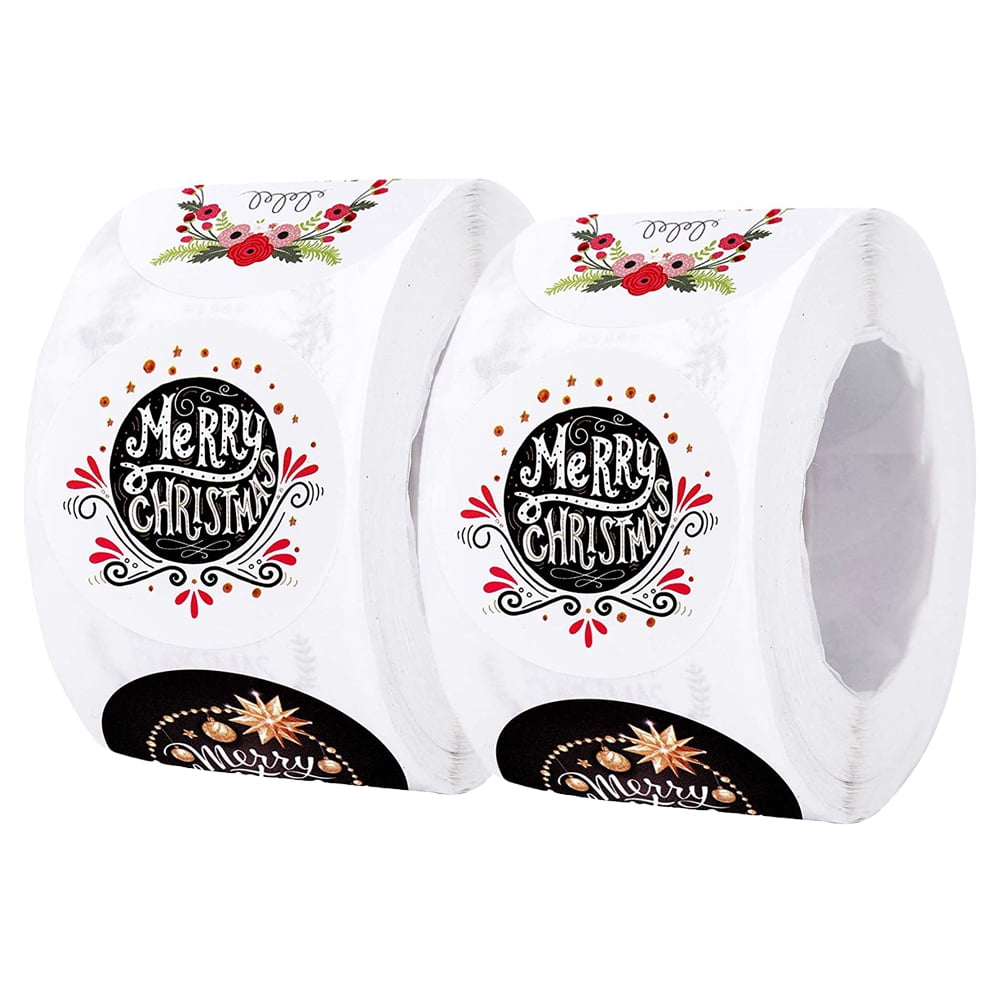 Merry Christmas Sticker Labels for Gifts 2roll Round Sticker Roll ...