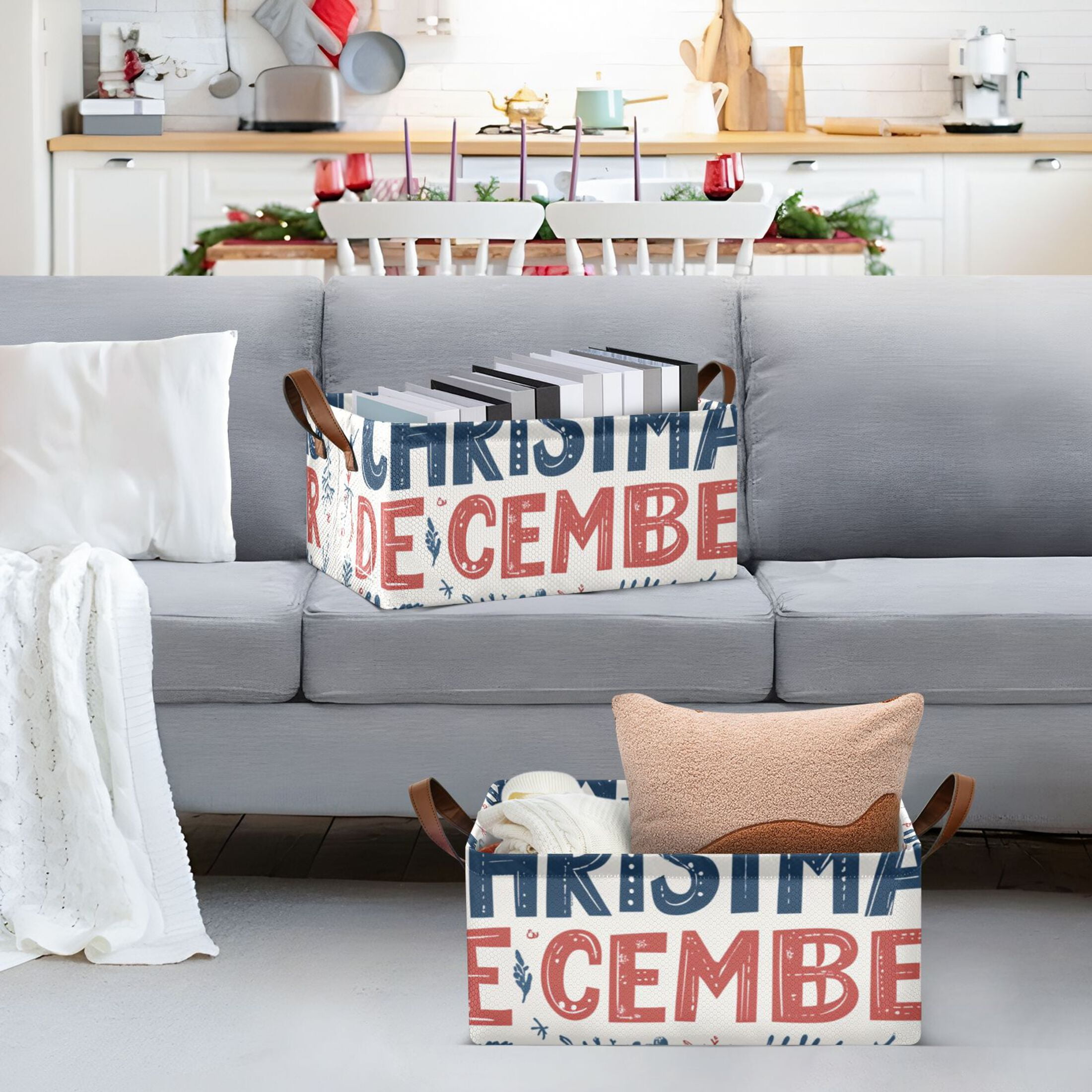 Merry Christmas Storage Bins with Handles Foldable Storage Baskets for ...