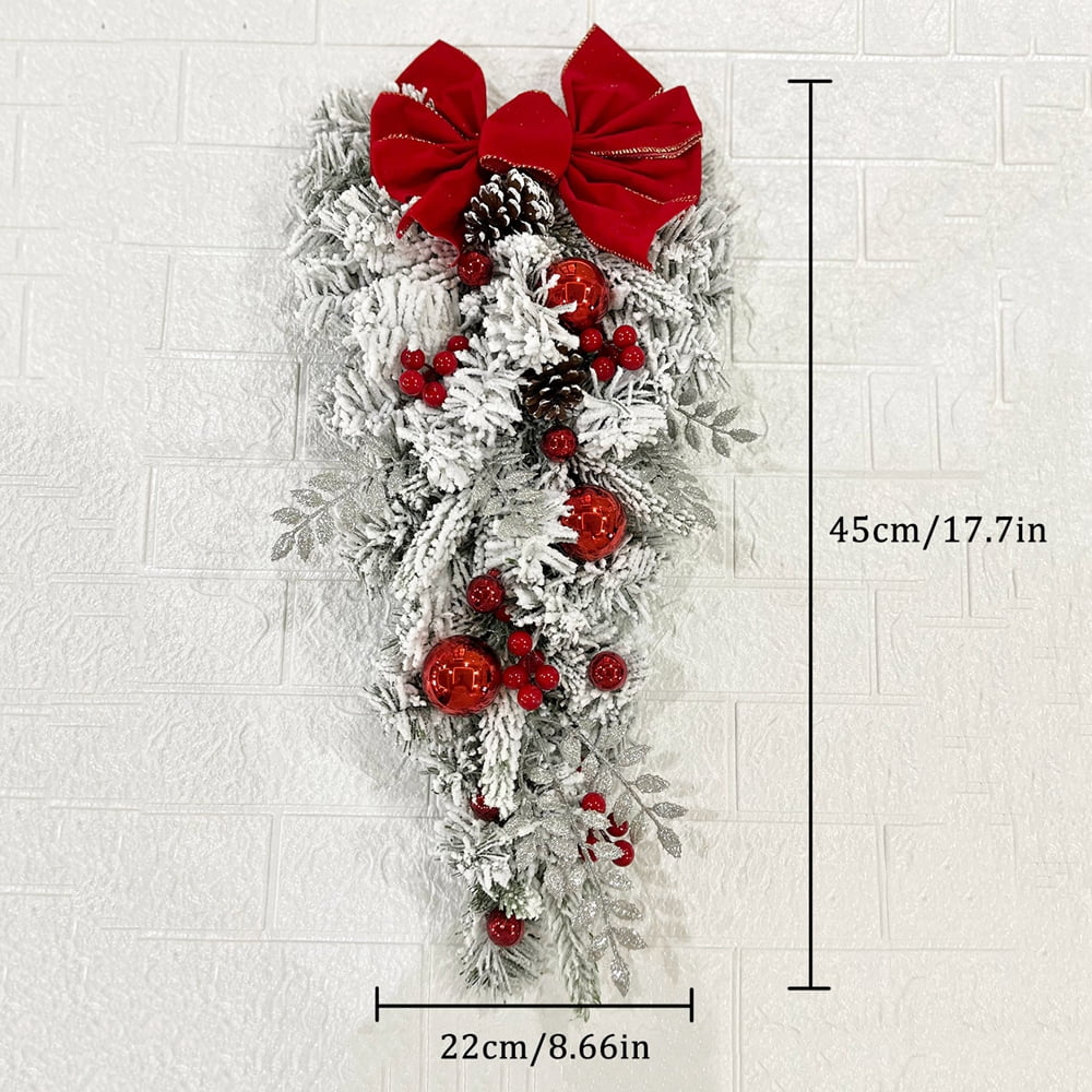 Large Merry Christmas Swag Wreath with Snowflake, Red Ribbon Bow, Xmas ...