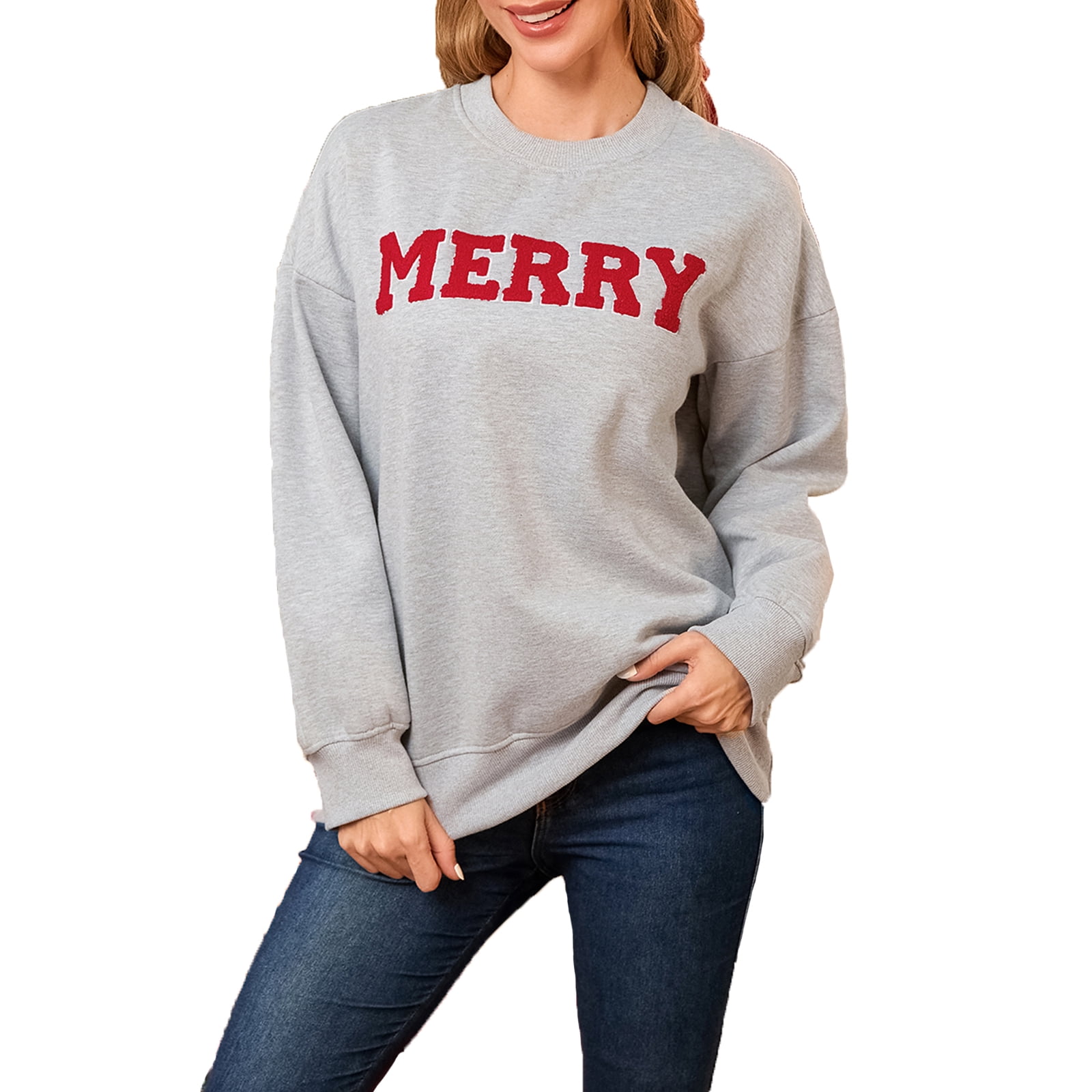 Merry Christmas Sweatshirts for Women Merry Letter Print Sweatshirts ...