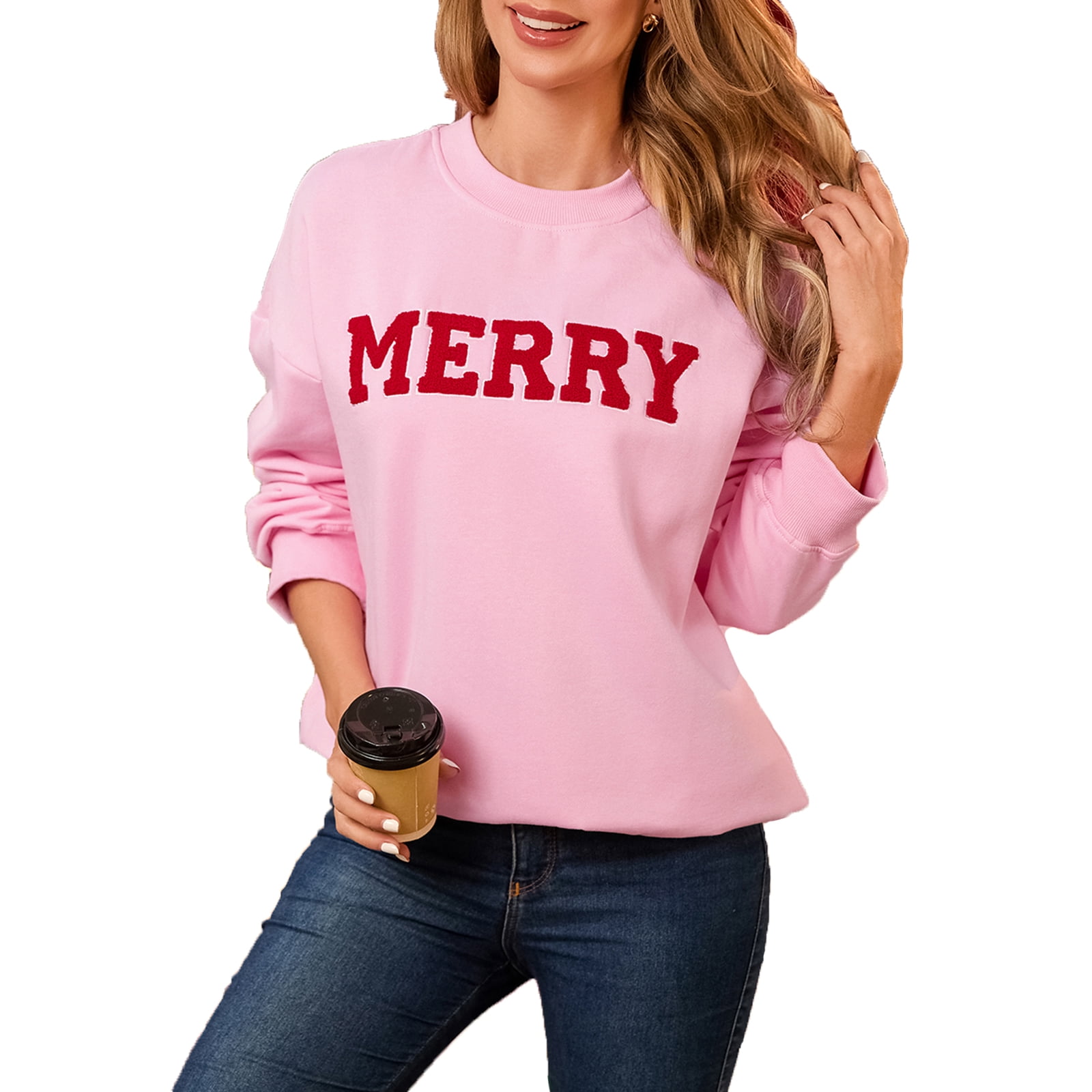 Merry Christmas Sweatshirts for Women Merry Letter Print Sweatshirts ...