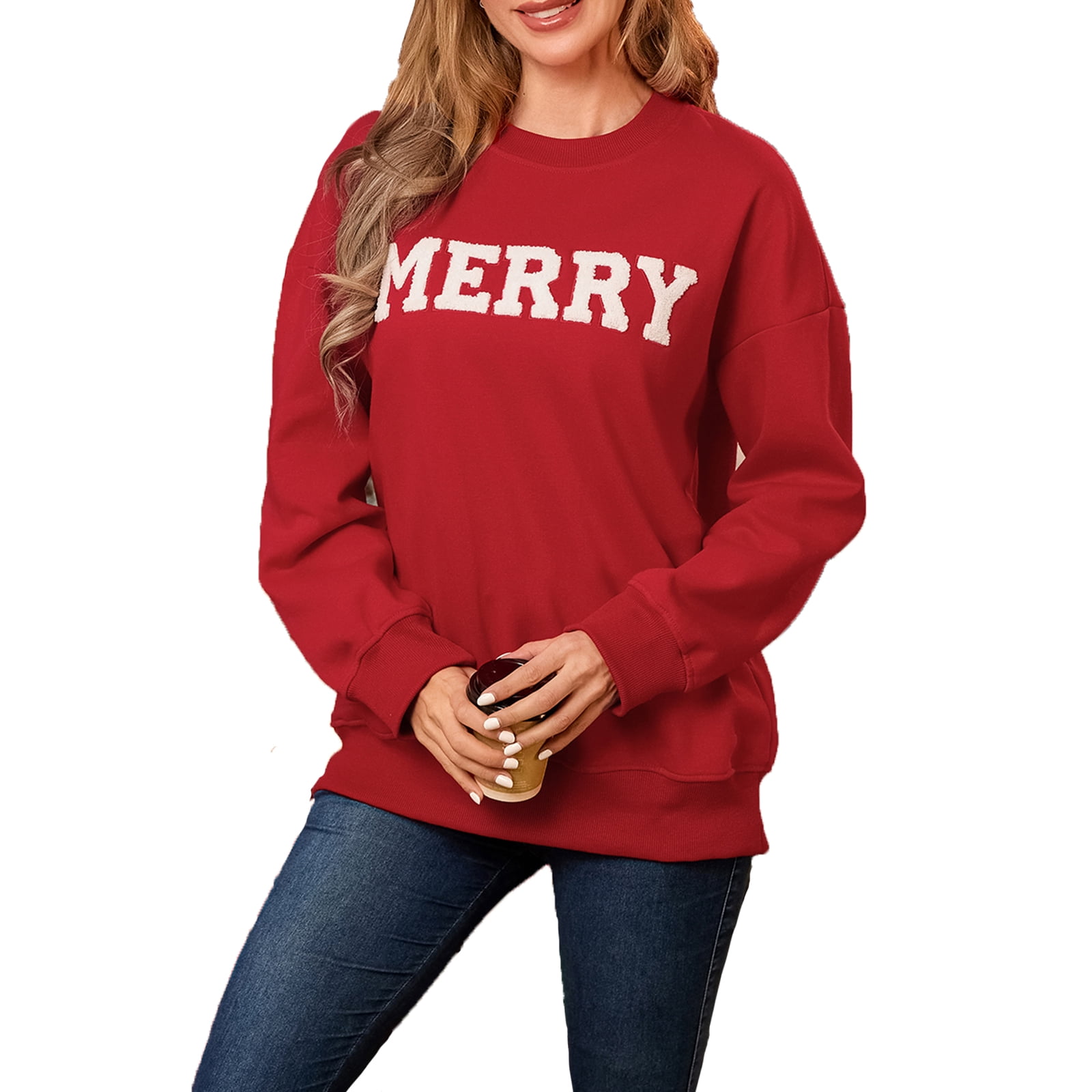 Merry Christmas Sweatshirts for Women Merry Letter Print Sweatshirts ...
