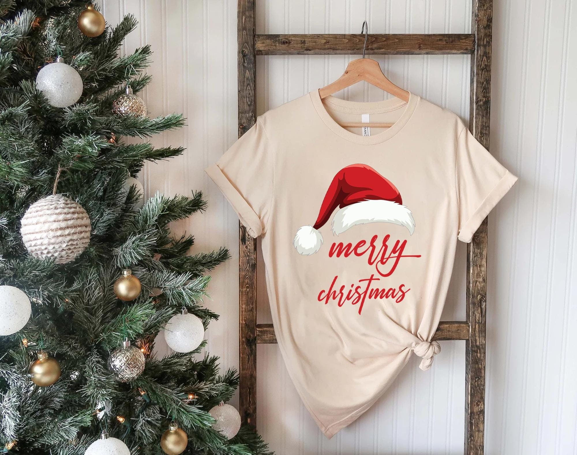 Merry Christmas T-Shirt, Santa Hat T-Shirt, Christmas Lights Shirt ...
