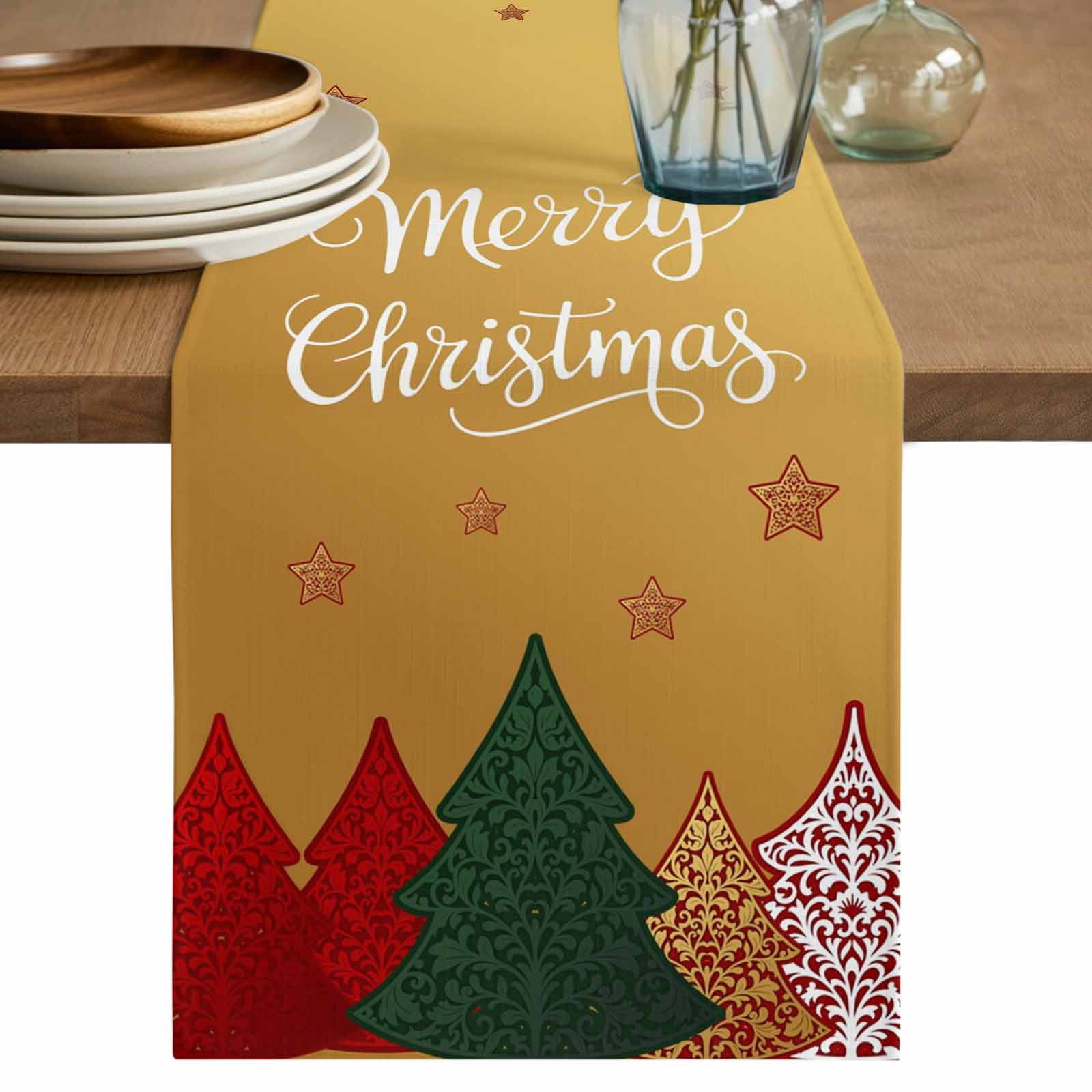Merry Christmas Table Runner 90 Inches, Red Green Xmas Tree Golden ...