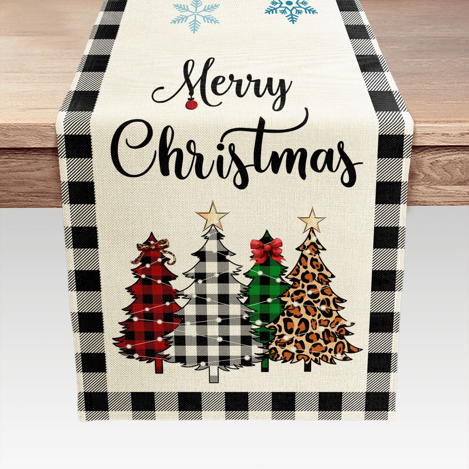 Merry Christmas Table Runner, Black and White Buffalo Plaid Christmas ...