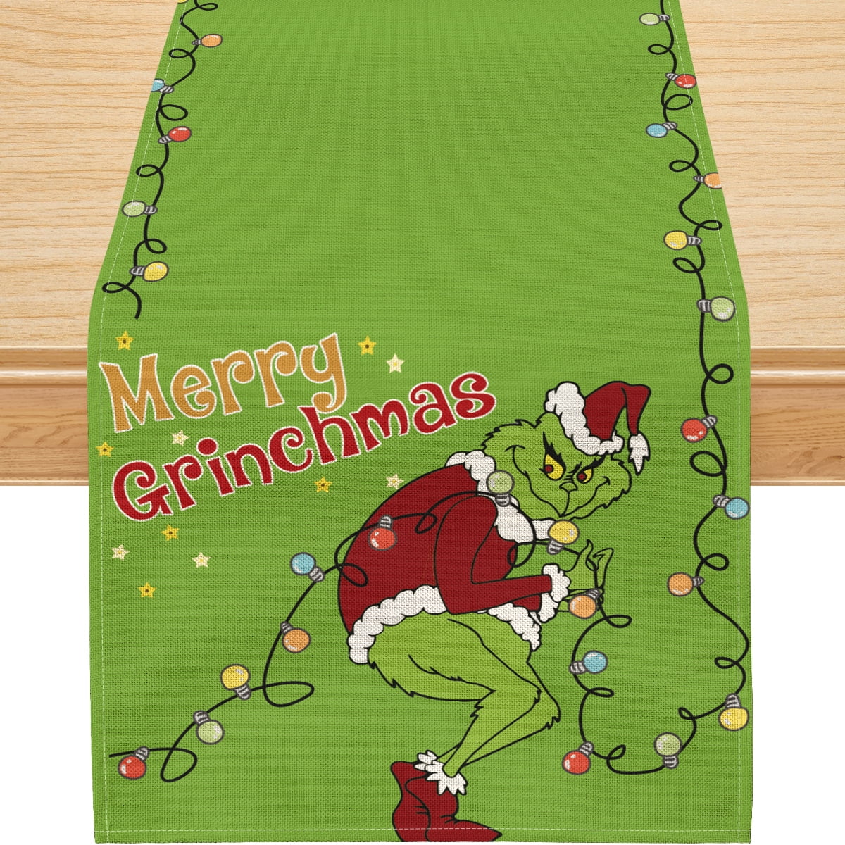 Christmas Table Runner, Grinch Green Decorations Winter Holiday Home ...