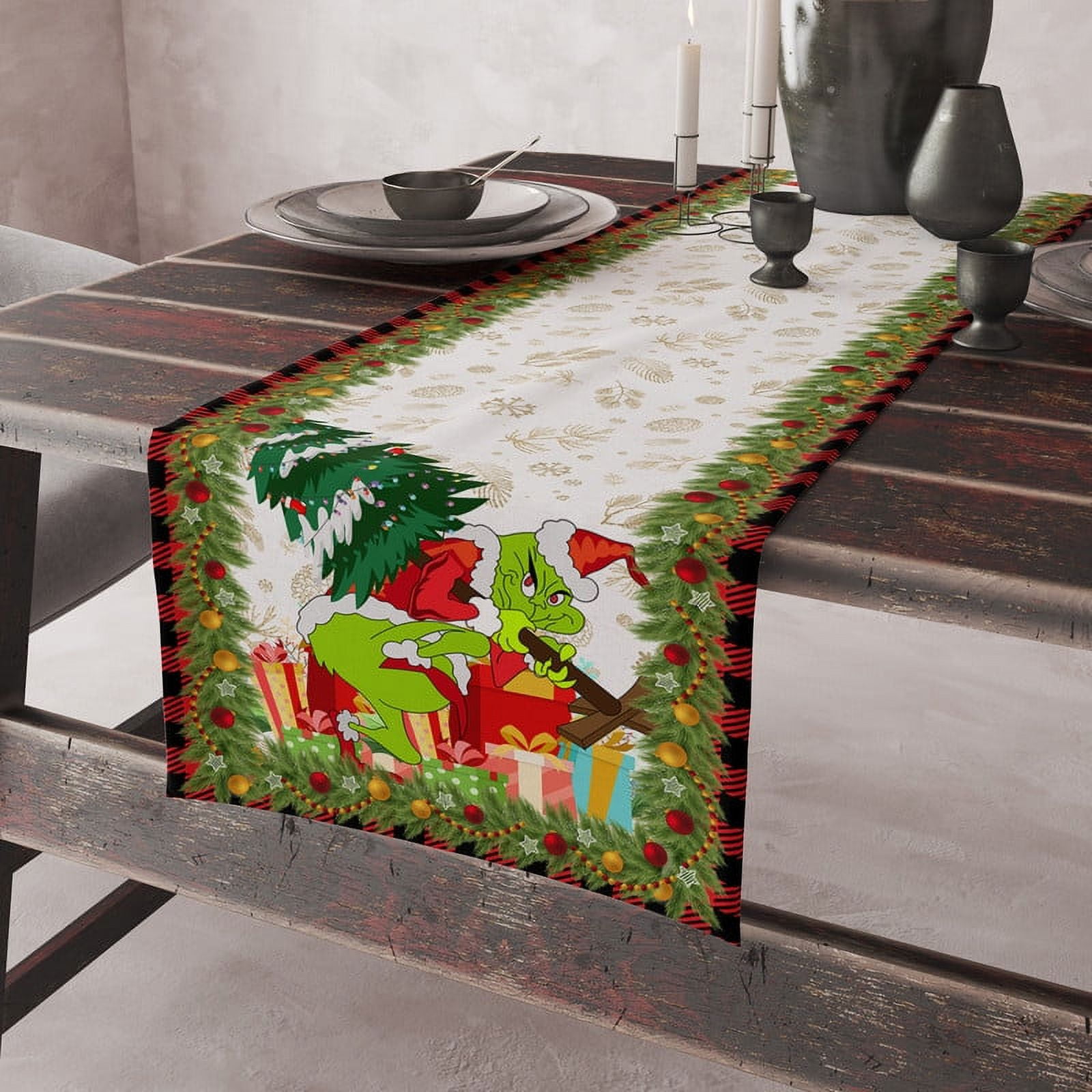 Merry Christmas Table Runner Grinch Tablecloth Kitchen Restaurant ...