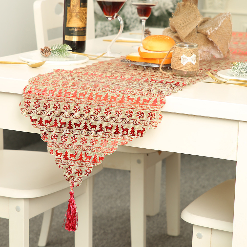 Merry Christmas Table Runner Winter Christmas Tree Burlap Red Table ...