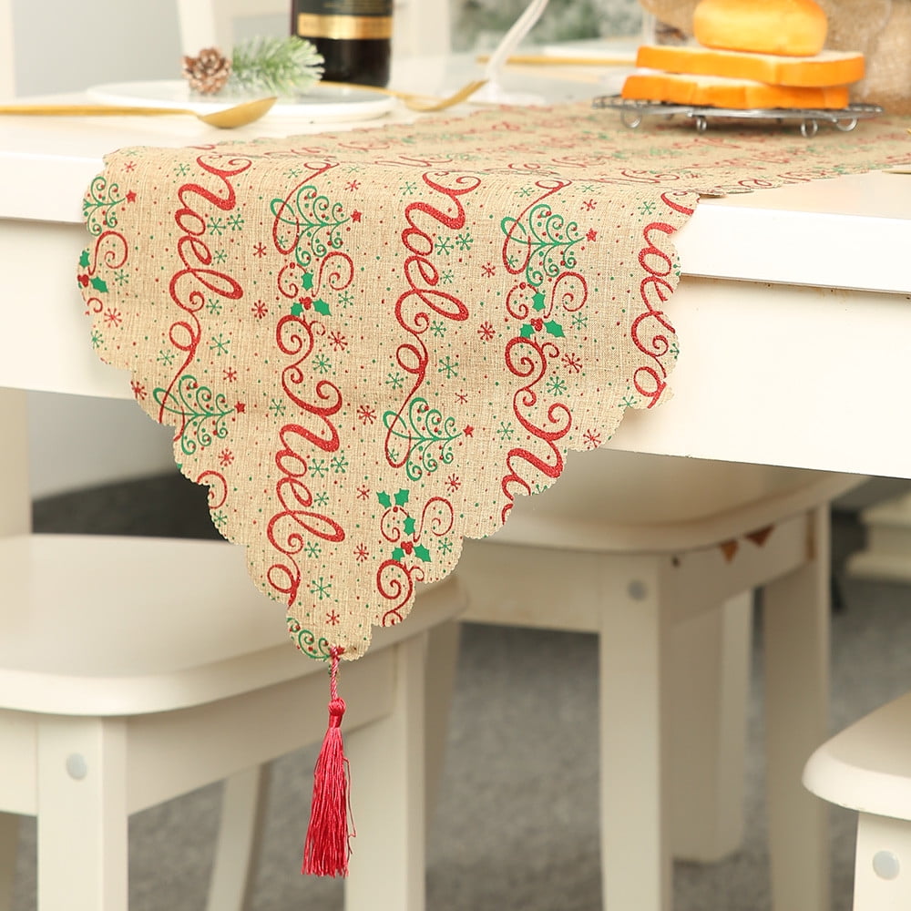 Merry Christmas Table Runner Winter Christmas Tree Burlap Red Table ...