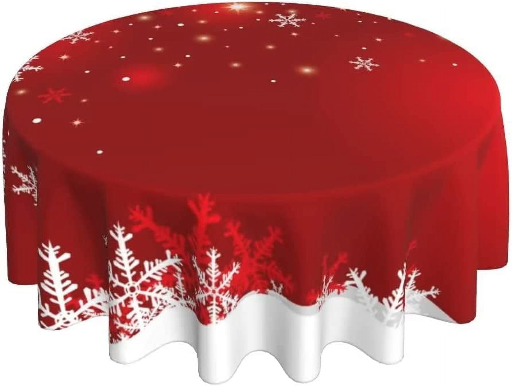 Merry Christmas Tablecloth 60 Inch Round Winter Red White Snowflakes ...
