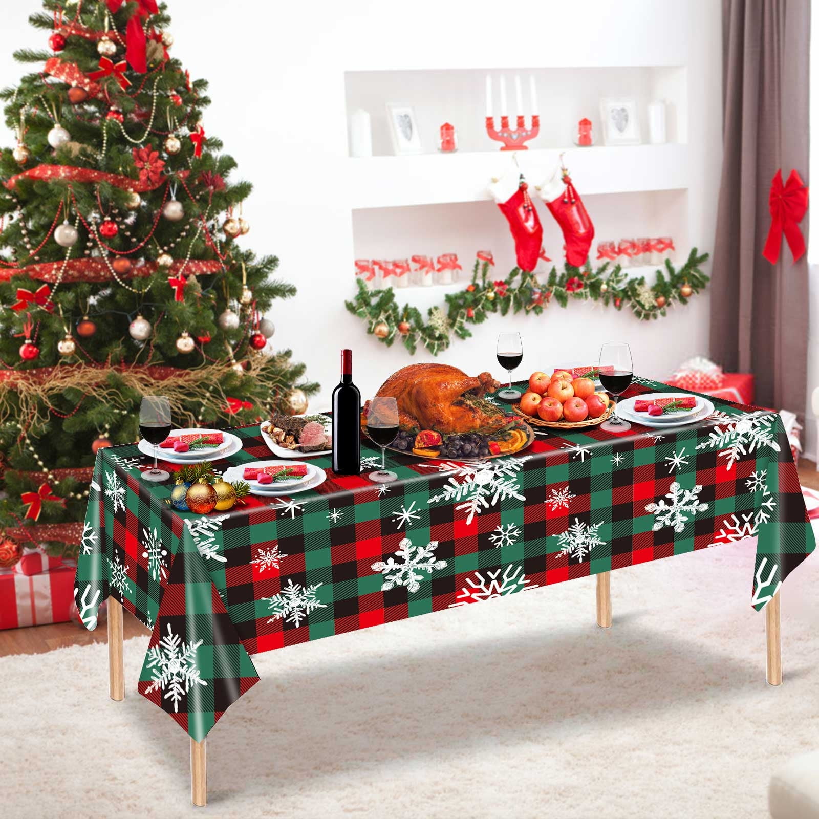 Merry Christmas Tablecloth Plastic Christmas Tree Ball Table Cover ...
