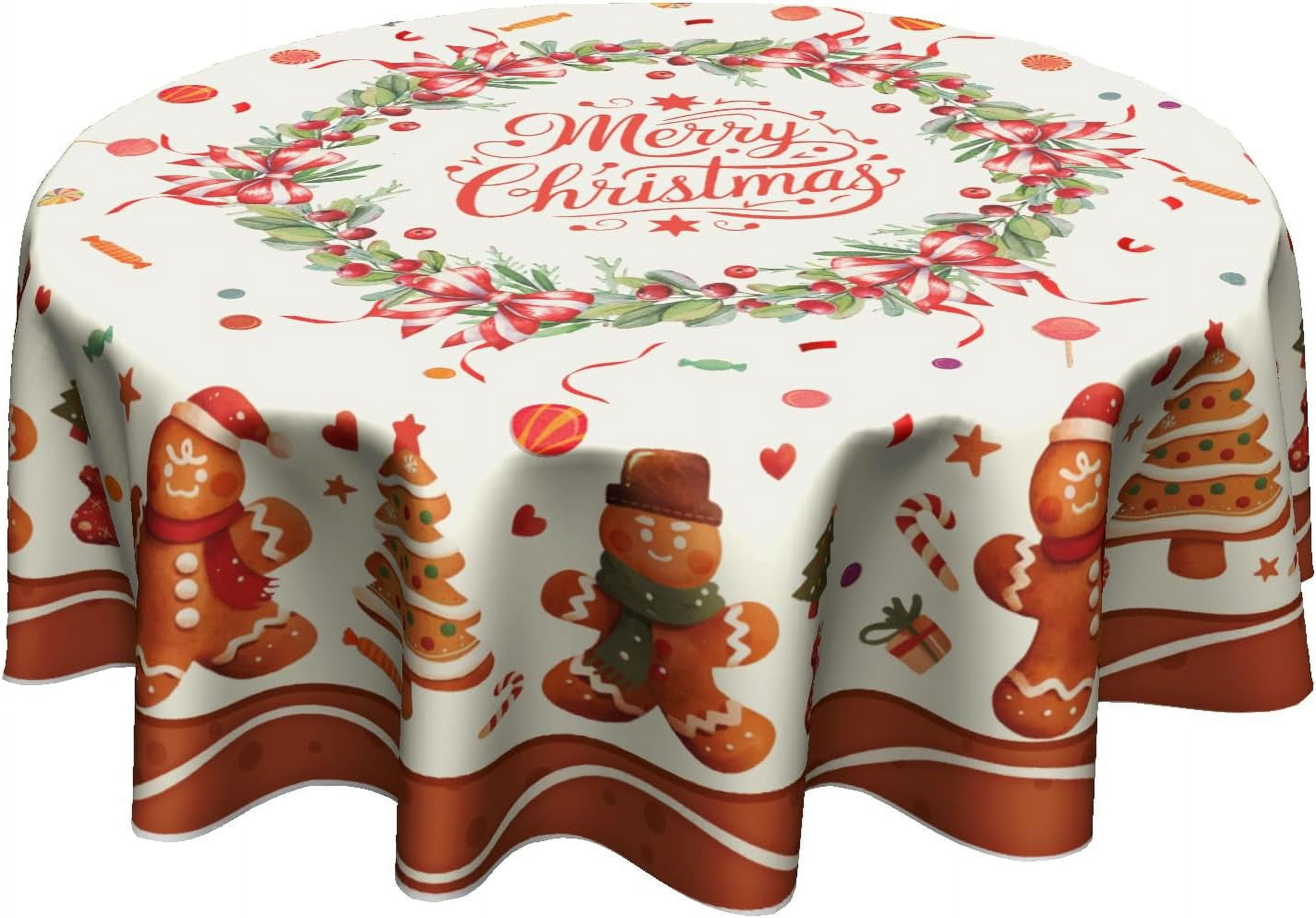 Merry Christmas Tablecloth Round 60 Inch,Traditional Xmas Gingerbread ...
