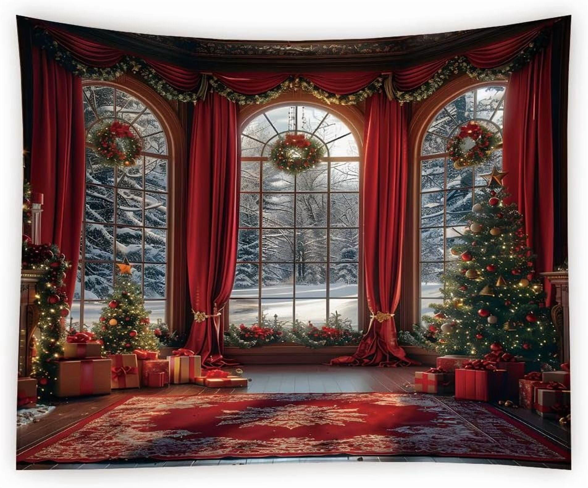 Merry Christmas Tapestry Winter Snow Pine Forest Wreath Xmas Tree ...