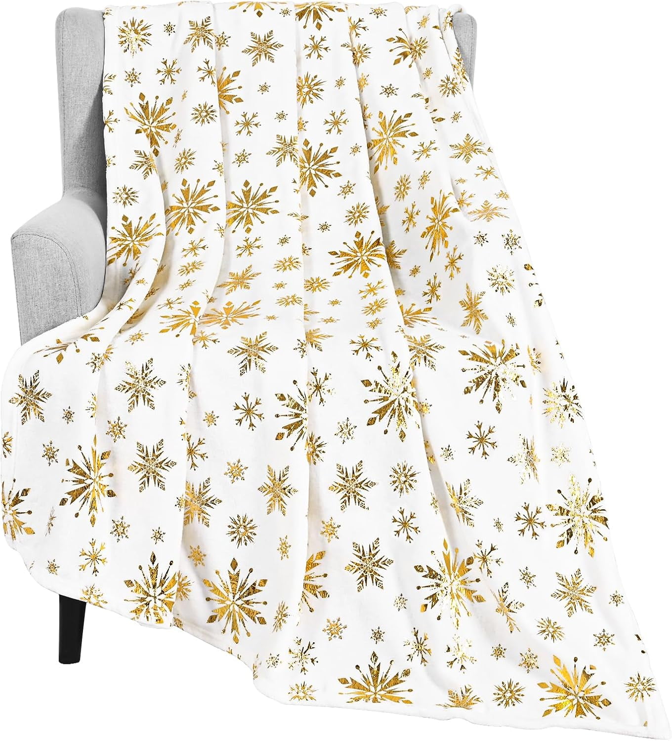 Merry Christmas Throw Blanket, Gold Snowflake Foil Print Throw Blankets ...