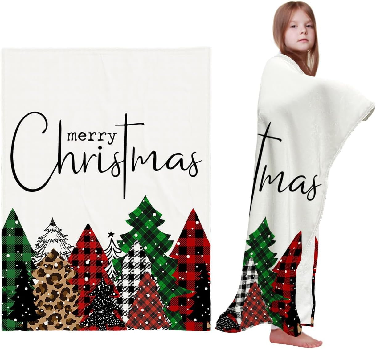 Merry Christmas Throw Blankets, Buffalo Plaid Xmas Tree Winter Forest ...
