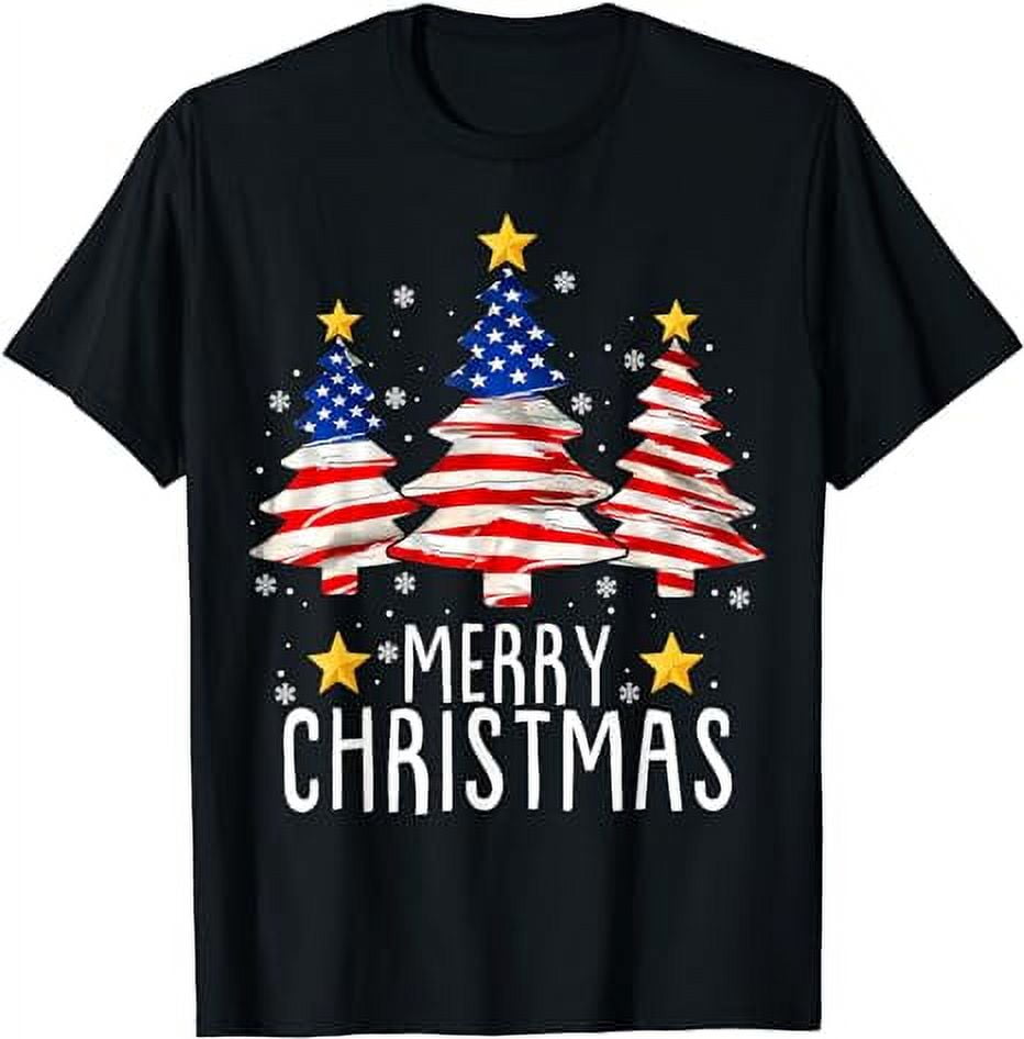 Merry Christmas Tree American Flag Funny Us Flag Xmas Pajama T-Shirt ...
