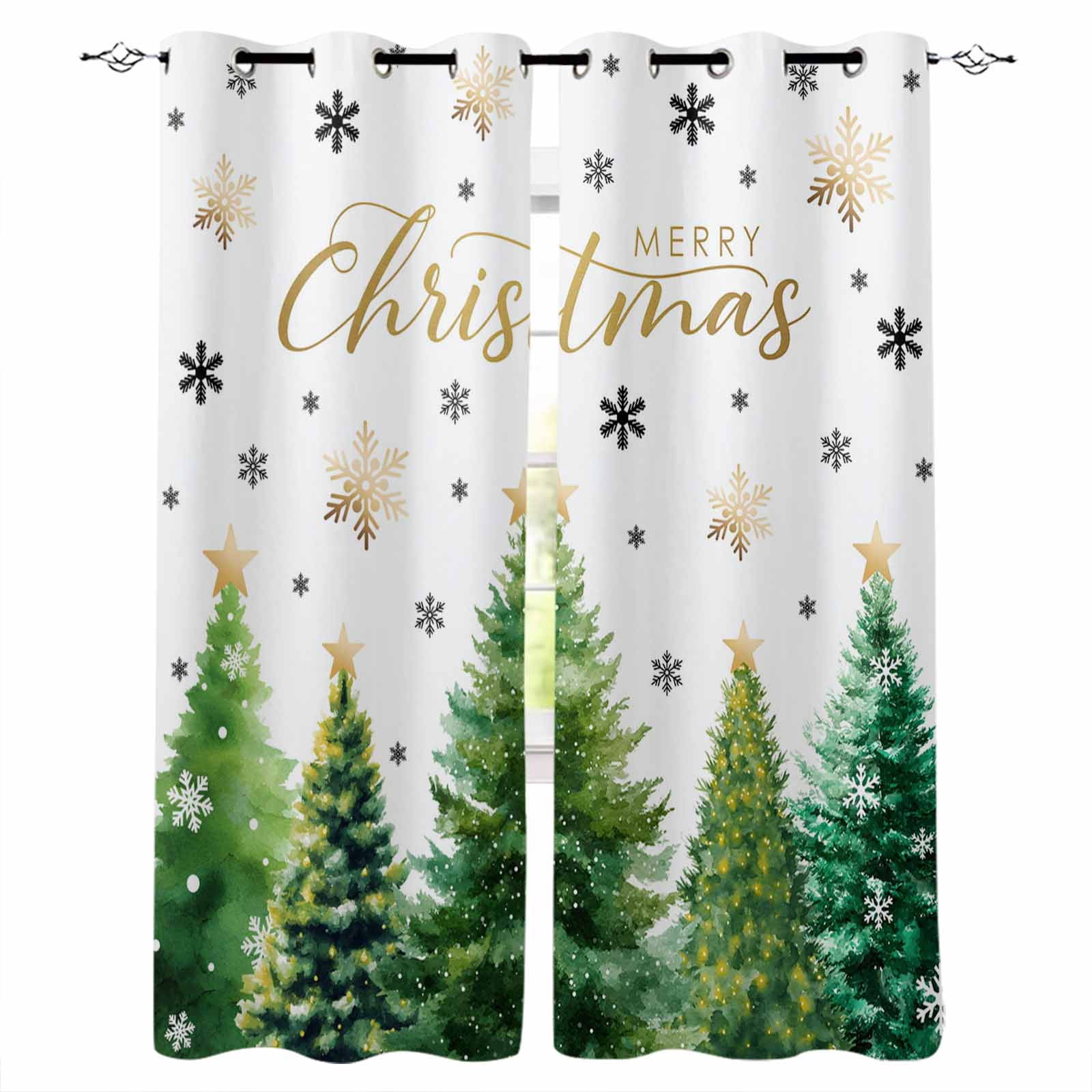 Merry Christmas Tree Blackout Curtains 63 Inches Long for Bedroom, Xmas ...