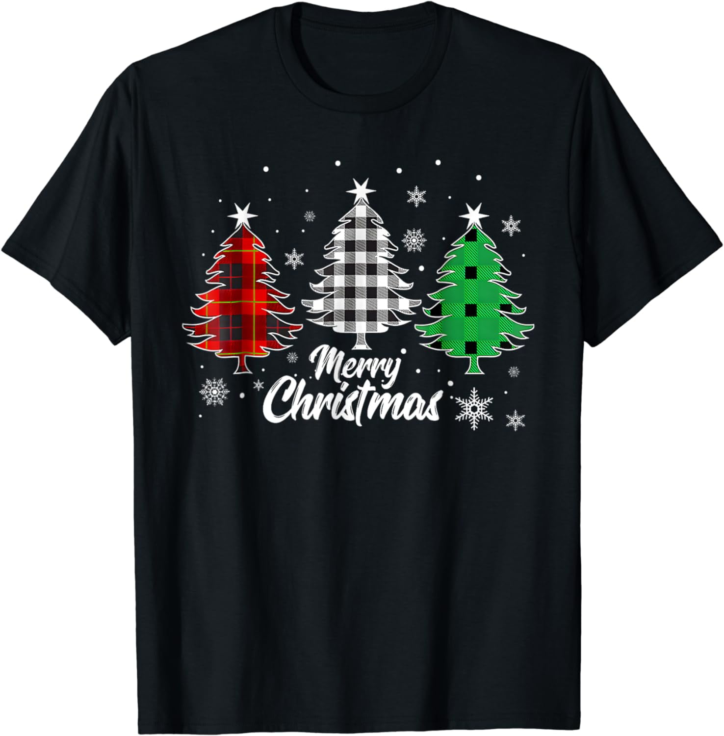 Merry Christmas Tree Buffalo Plaid Red White Green Christmas T-Shirt ...