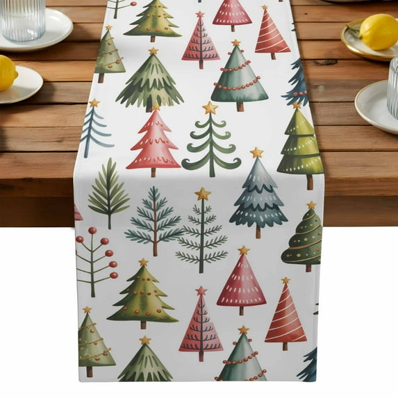 Merry Christmas Tree Cartoon Style Table Runners 13x90 Inches Long ...