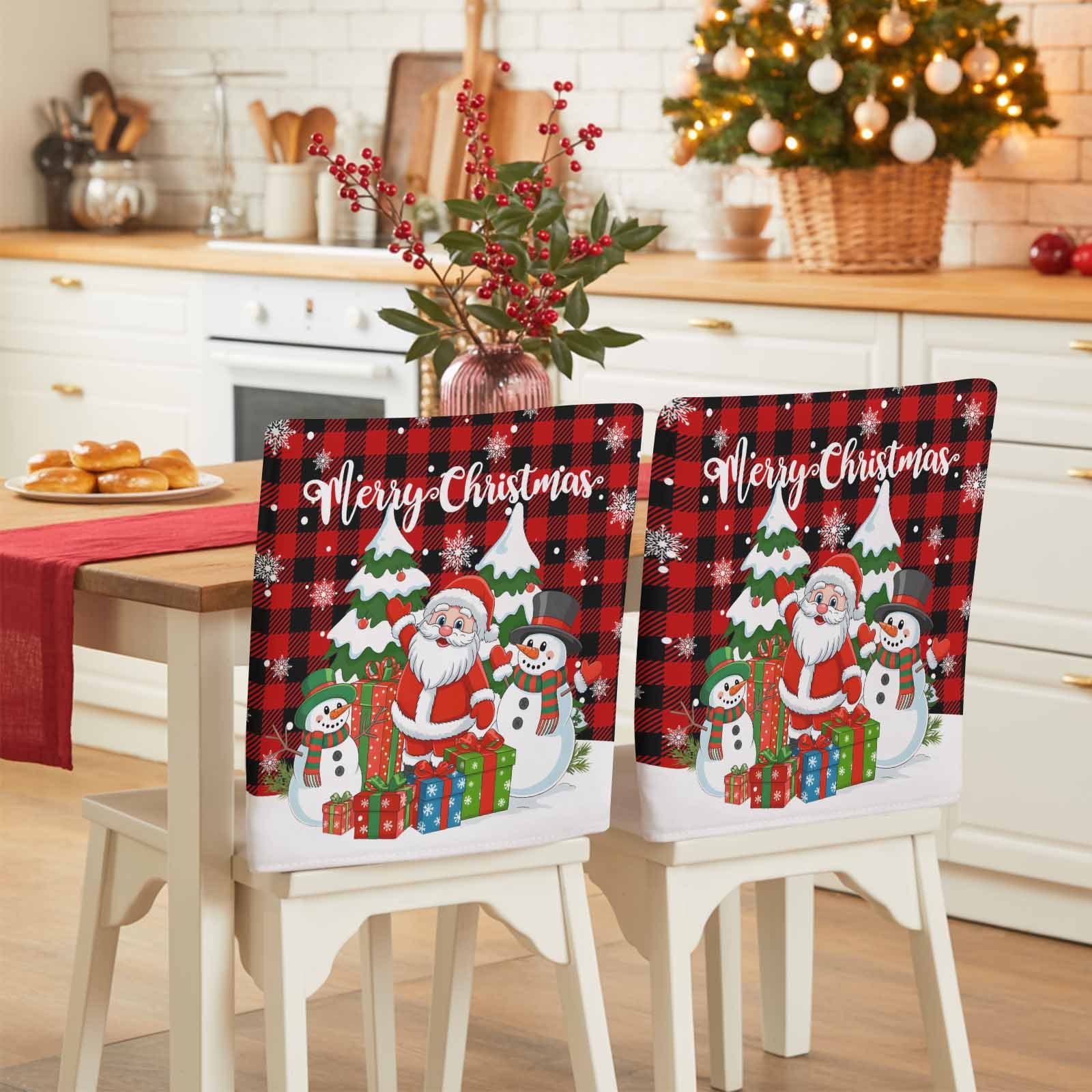 Merry Christmas Tree Chair Back Covers Set of 6, Santa Claus Winter ...