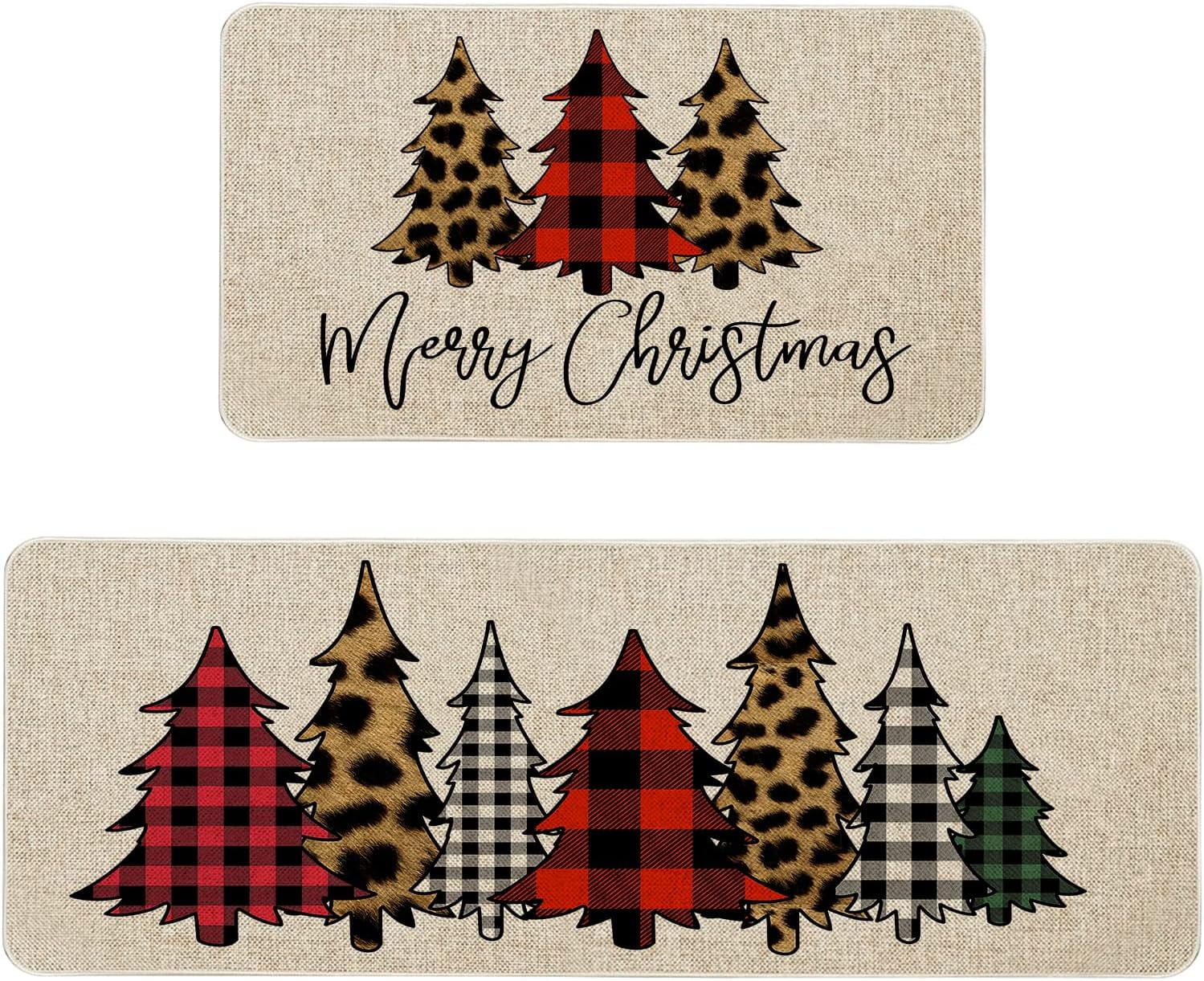 Merry Christmas Tree Decorative Kitchen Mats Set of 2, Anti Fatigue ...