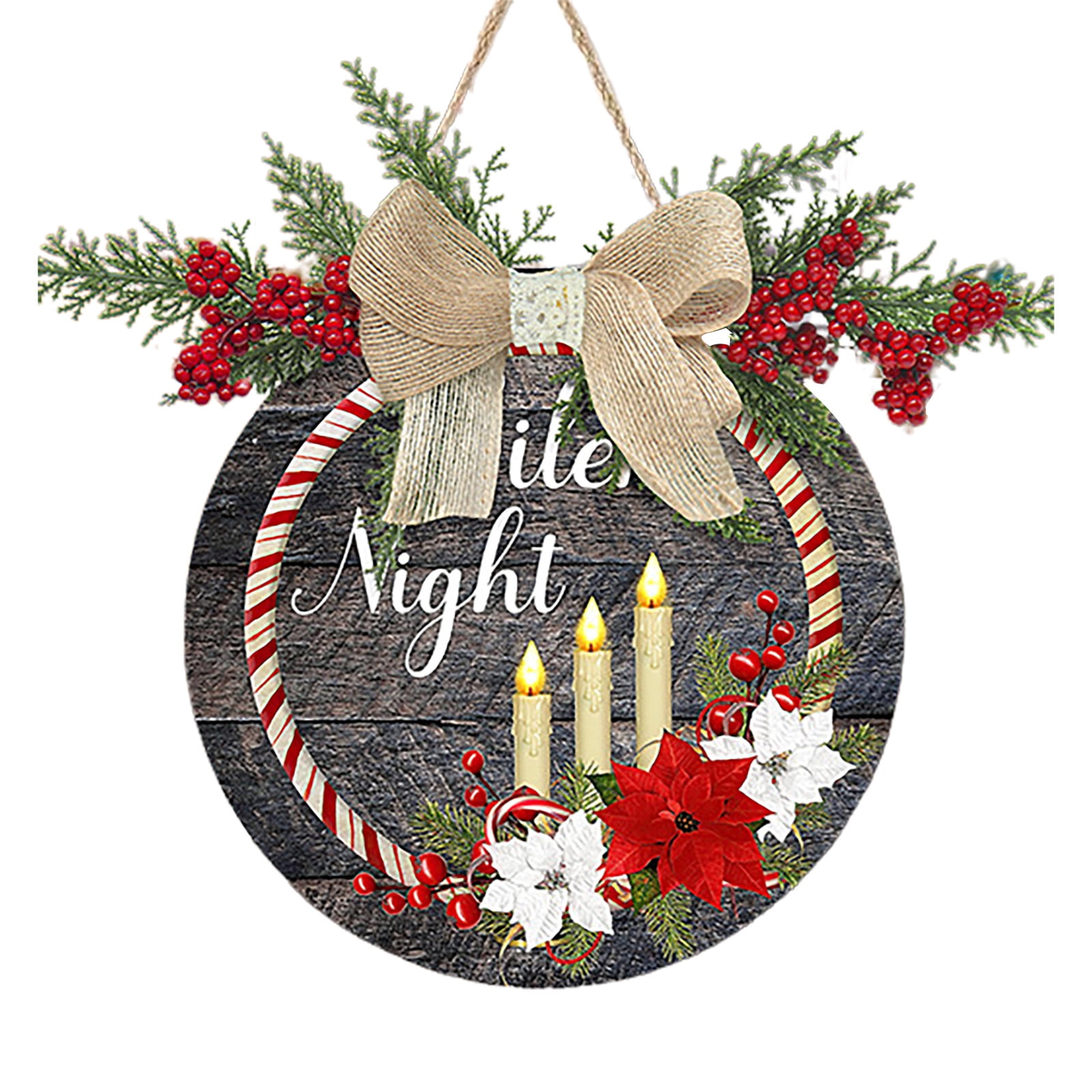 Merry Christmas Tree Deer Front Door Sign, Xmas Holiday Candle Wood ...