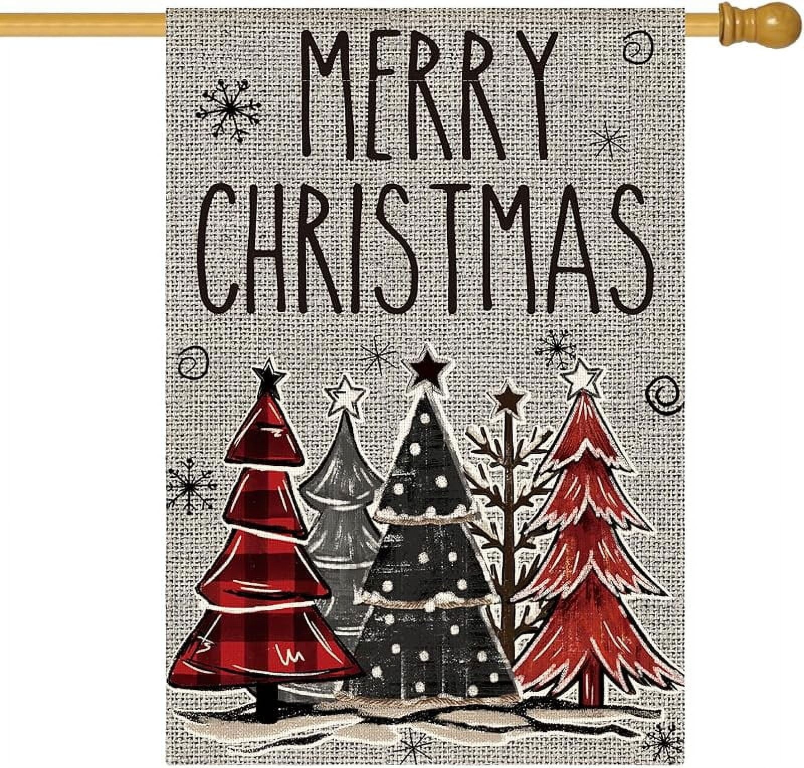 Merry Christmas Tree Flag 3x5 FT Double Sided, Rustic Buffalo Plaid ...