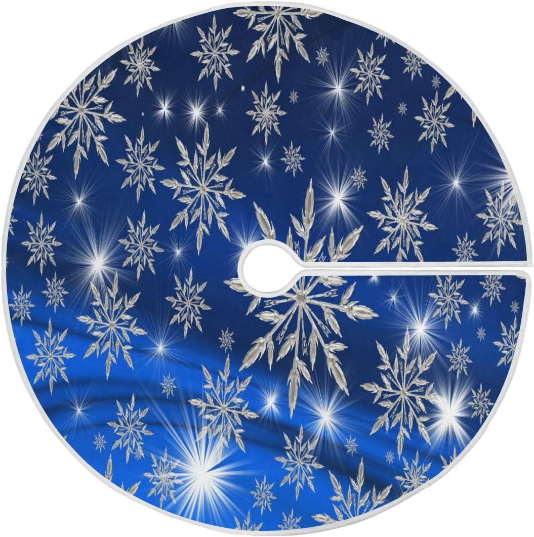 Merry Christmas Tree Skirt, Blue Snowflakes Sparkle Glitter Sapphire ...