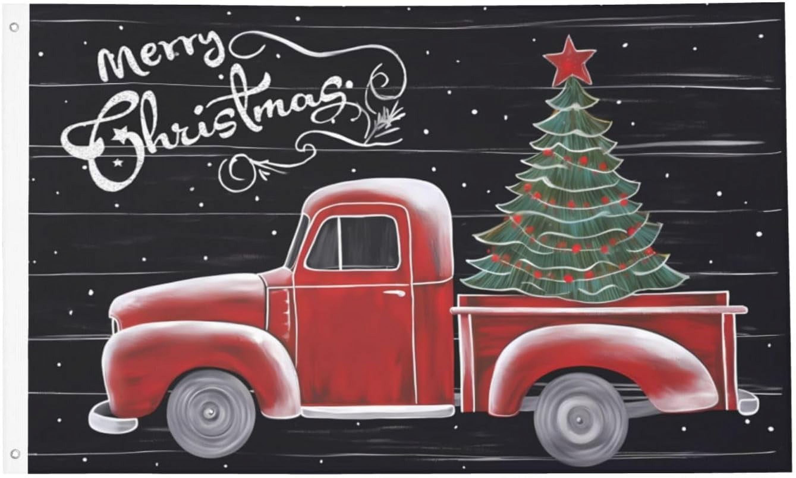 Merry Christmas Tree Snow Flag Double Sided Outside Large Banner, Truck ...