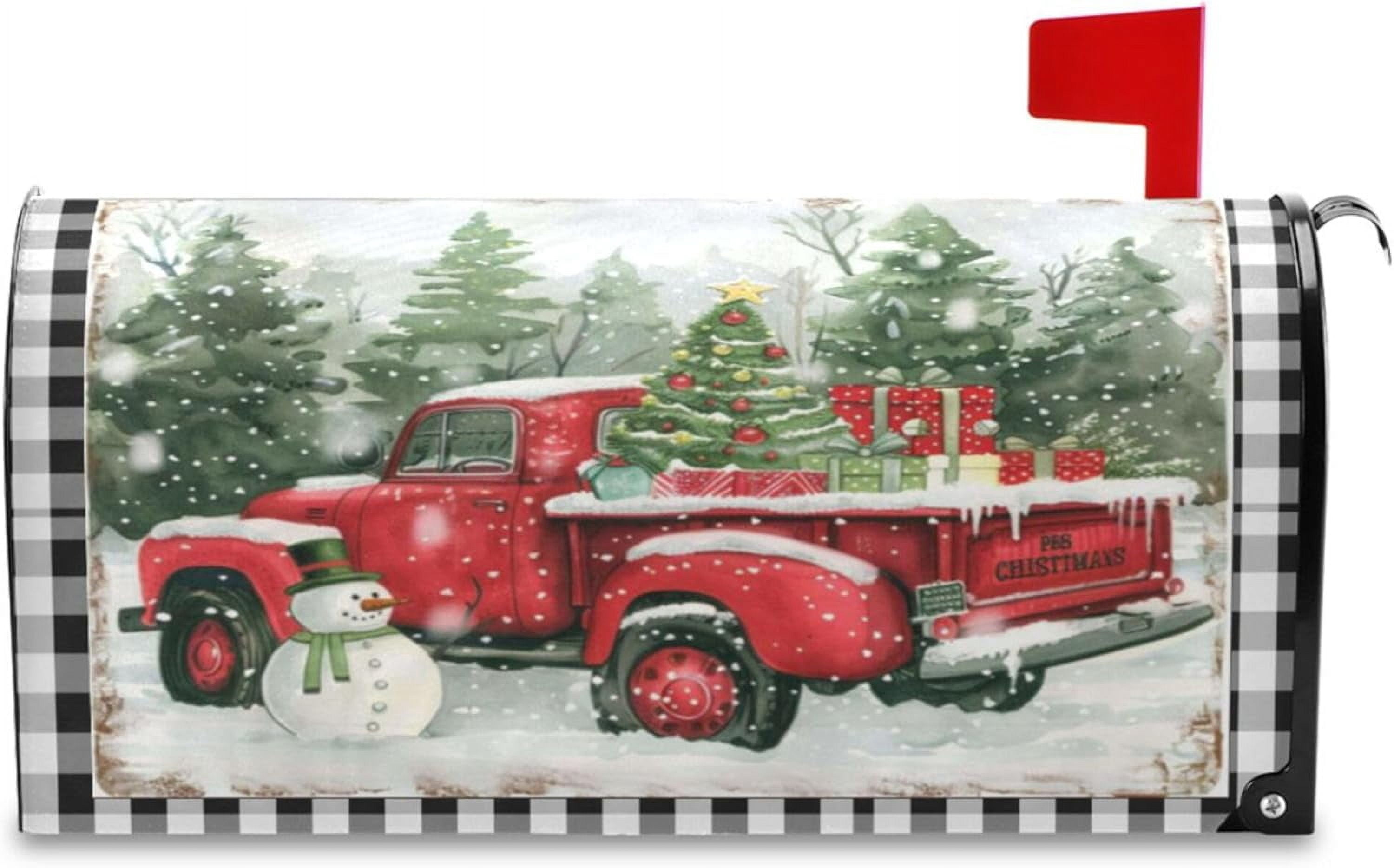 Merry Christmas Truck Tree Magnetic Mailbox Cover Large Size Winter ...