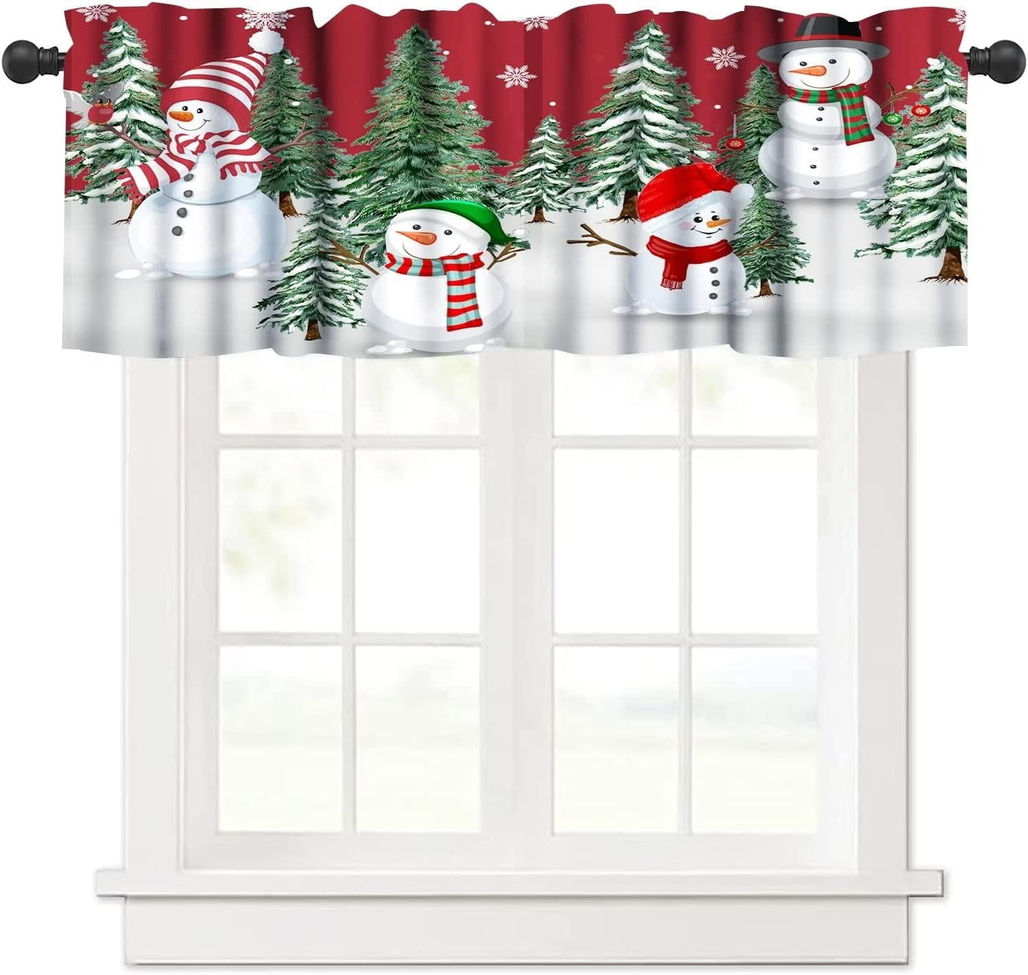 Merry Christmas Valance Curtain for Kitchen Windows Cute Snowman Xmas ...