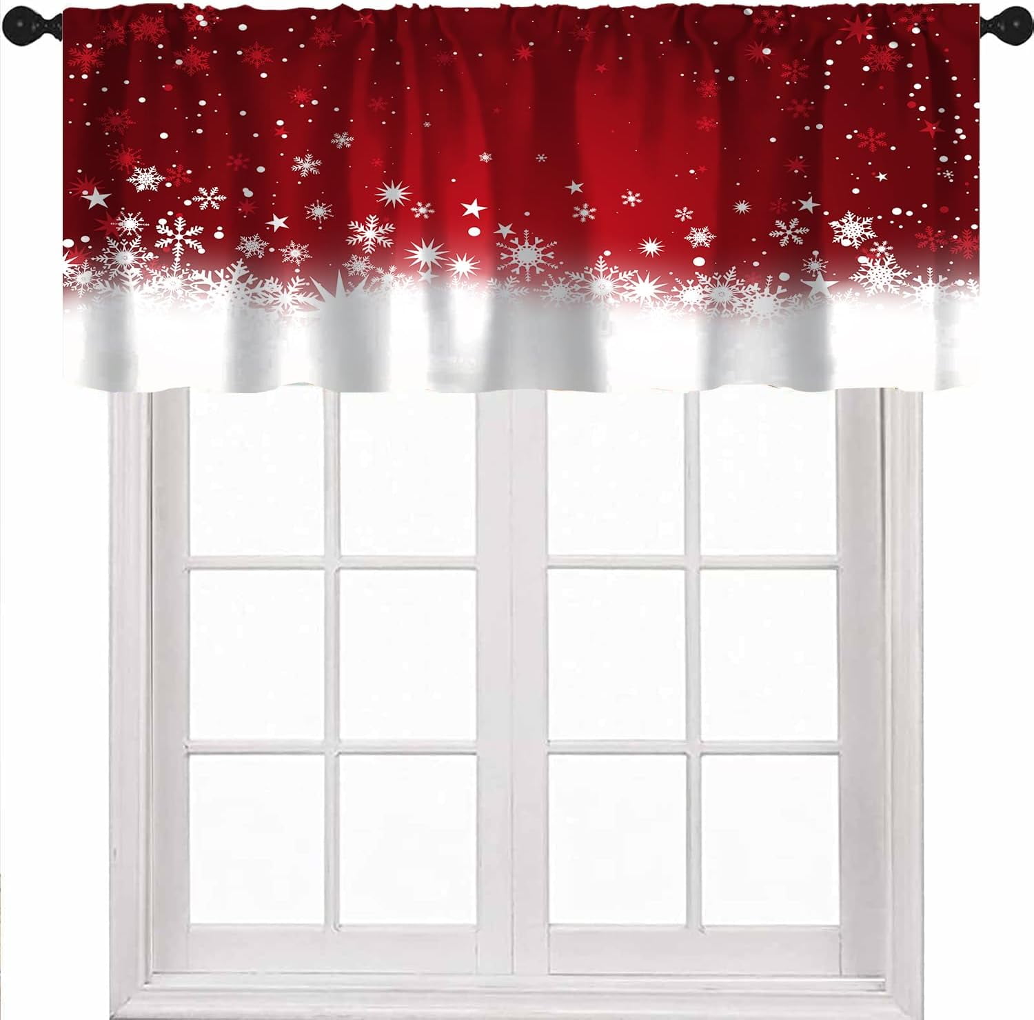 Merry Christmas Valance Curtains, Xmas Red White Snowflakes Merry ...