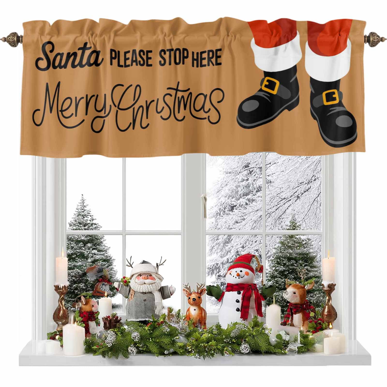 Merry Christmas Valances for Windows, 42 x 18in, Funny Santa Claus Feet ...
