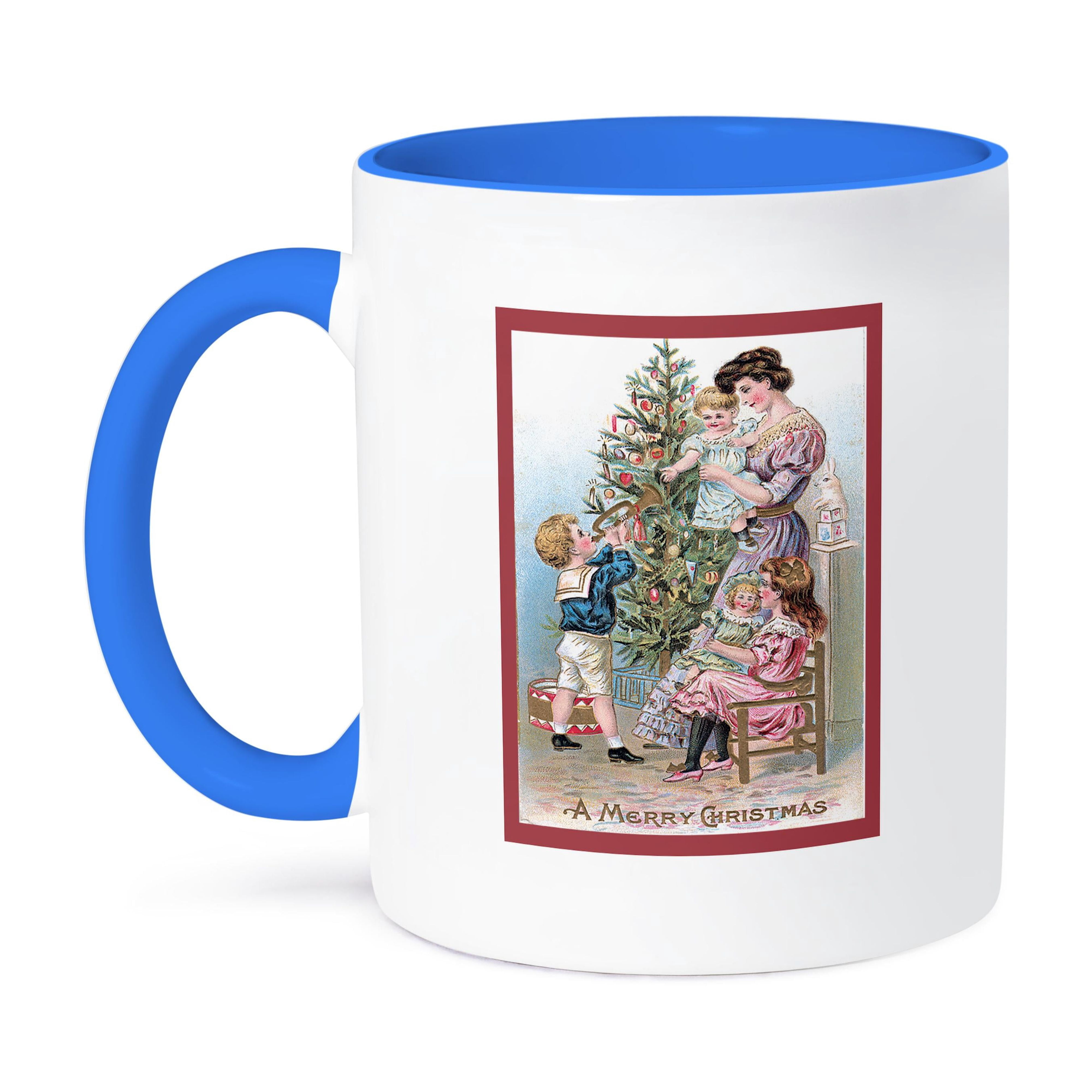 Merry Christmas Victorian Mother And Children With A Christmas Tree ...
