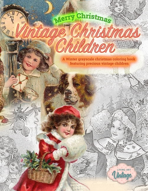 Merry Christmas Vintage Christmas Children. A Winter grayscale ...