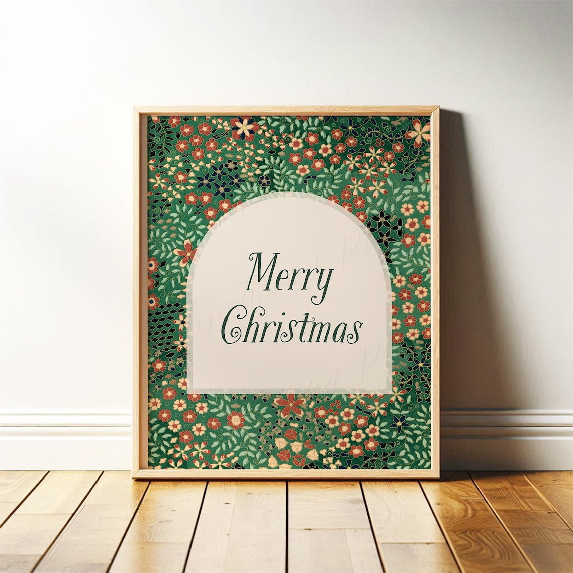 Merry Christmas Wall Art, Holiday Religious Decor, Green Festive Arched ...